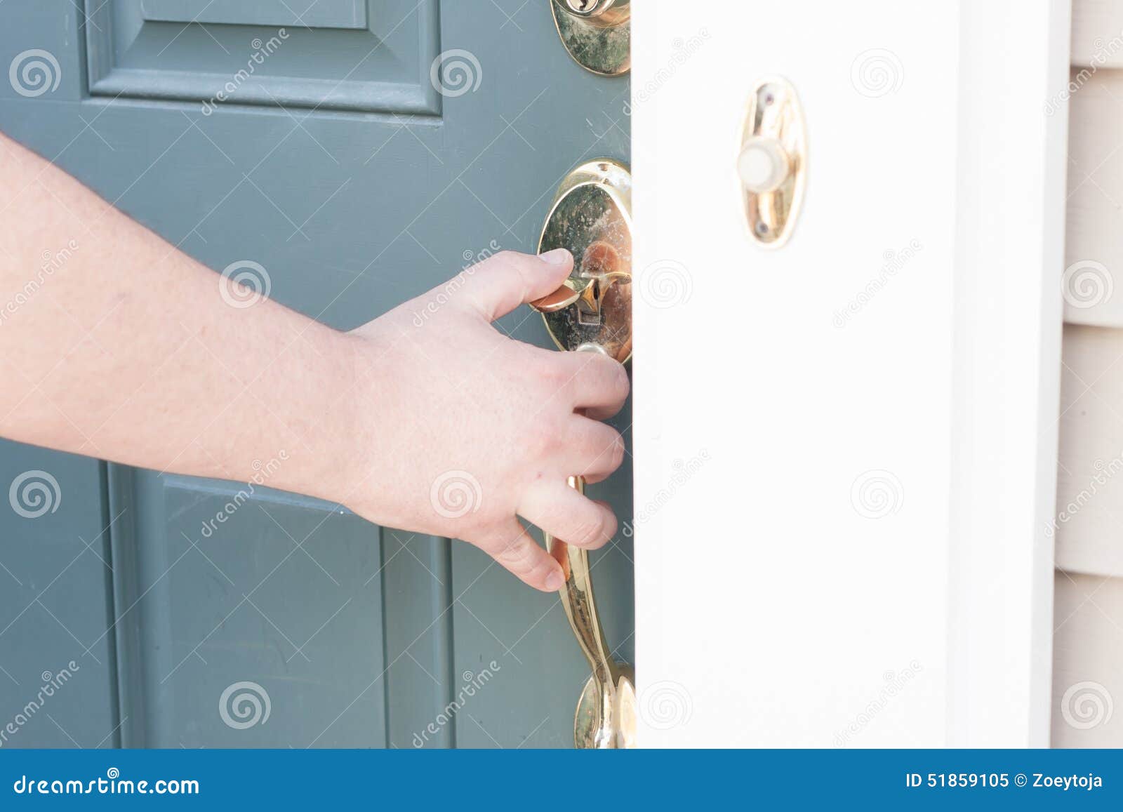 Man S Hand Opening Front Door Stock Image - Image of isolated, front ...