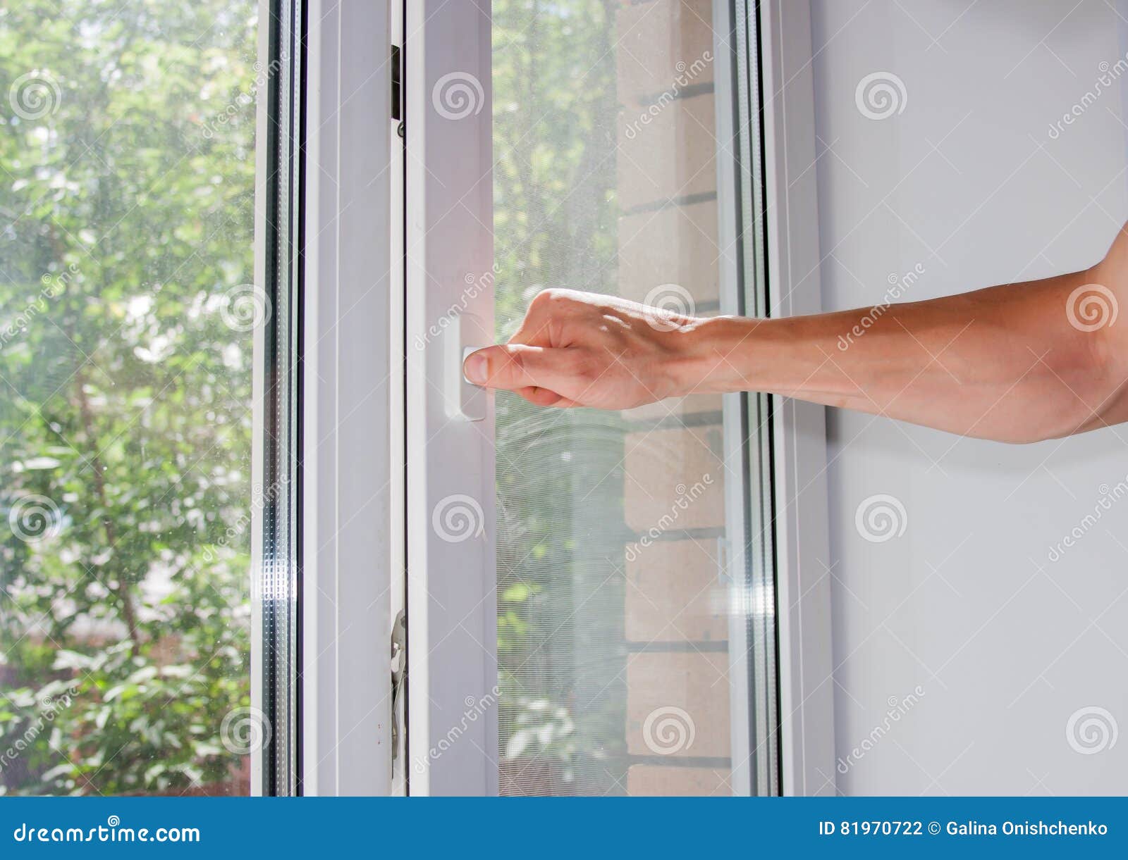 The Man`s Hand Opens a Window Stock Photo - Image of frame, nature ...
