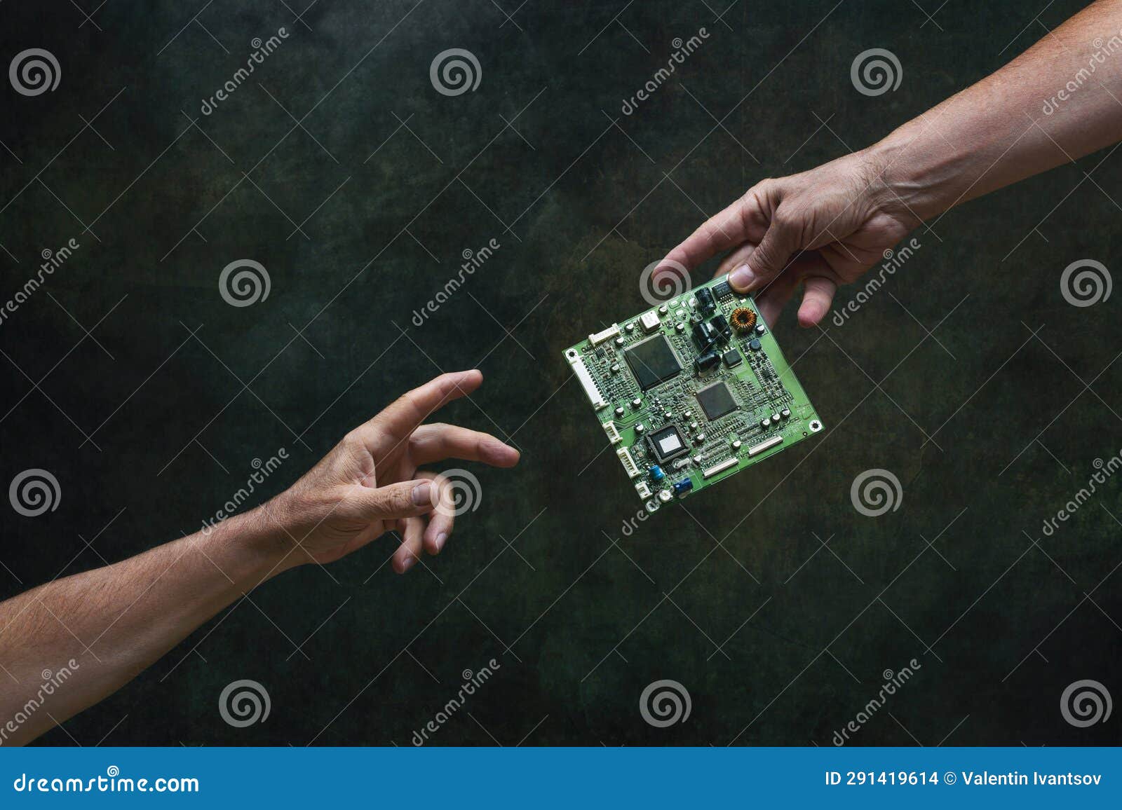 A Man S Hand Passes a Computer Board To Another Person. Data ...