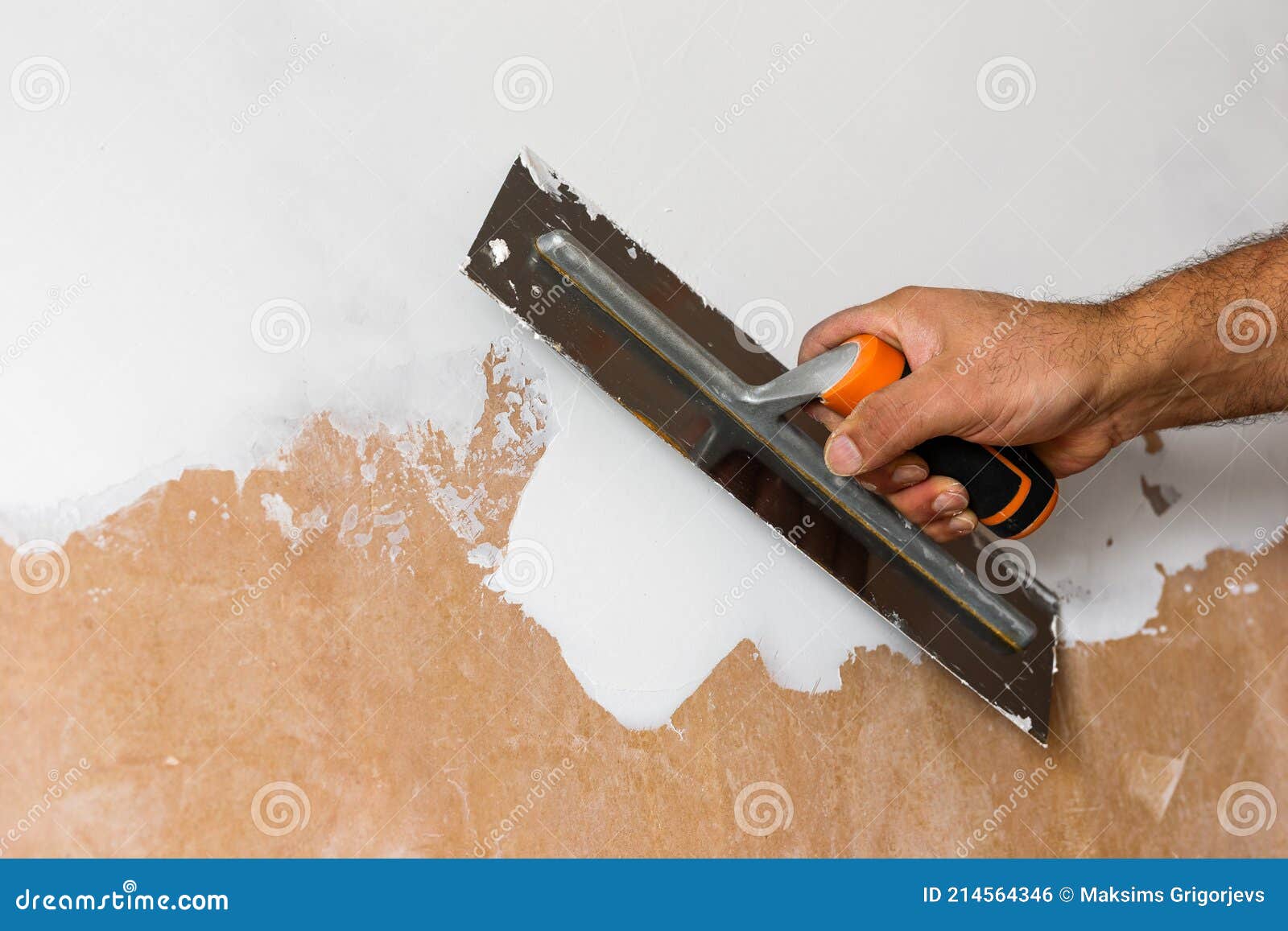 Man`s Hand Plastering a Wall. Construction Worker Stock Photo - Image ...