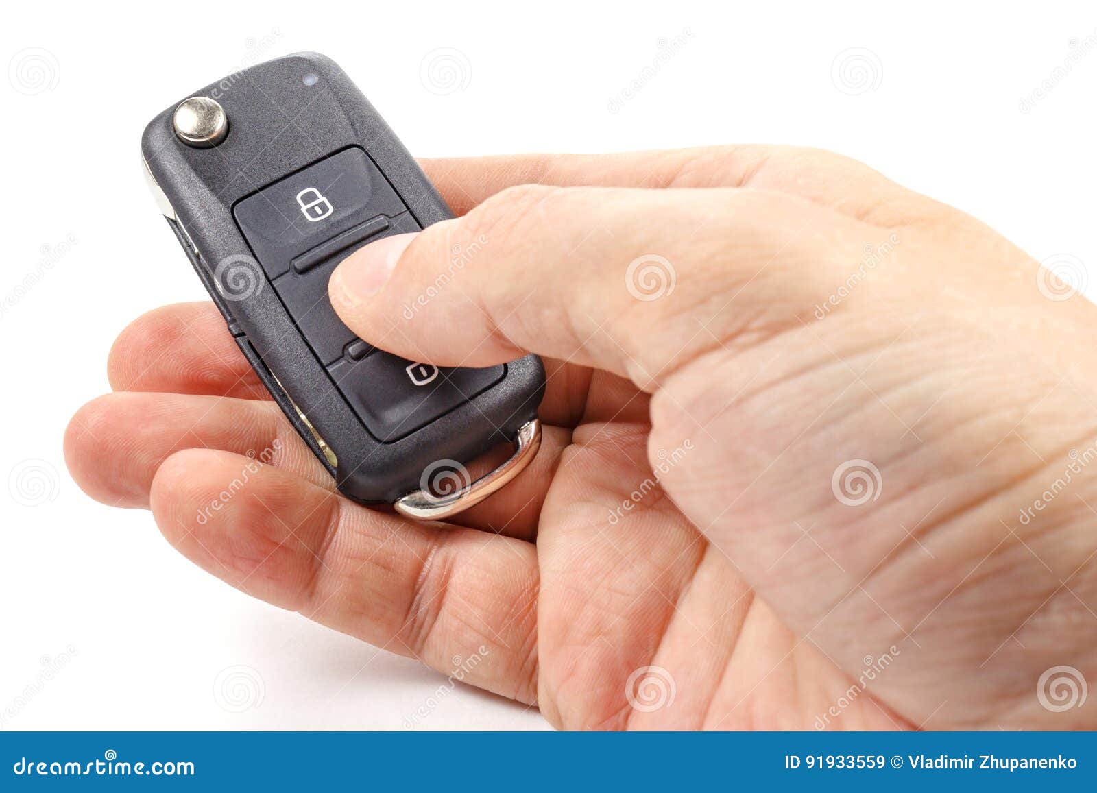 Man`s Hand Presses Button on the Ignition Key Stock Image - Image of ...