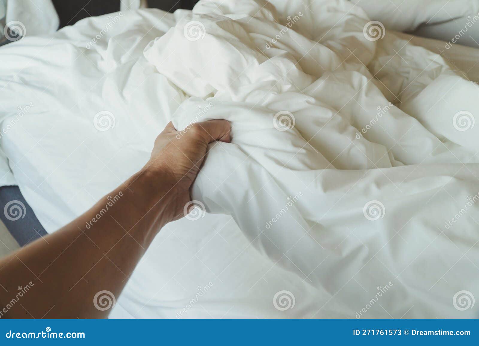 Hand Mauled the White Sheets on the Bed, Hands of a Doctor with Patient ...