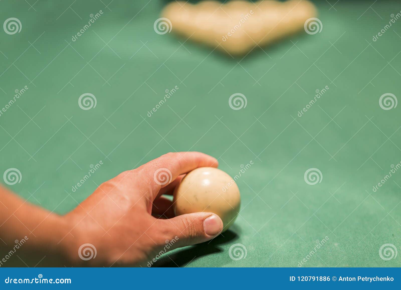 A Man S Hand Puting a Billiard Ball. Preparation for the Decisive Blow ...