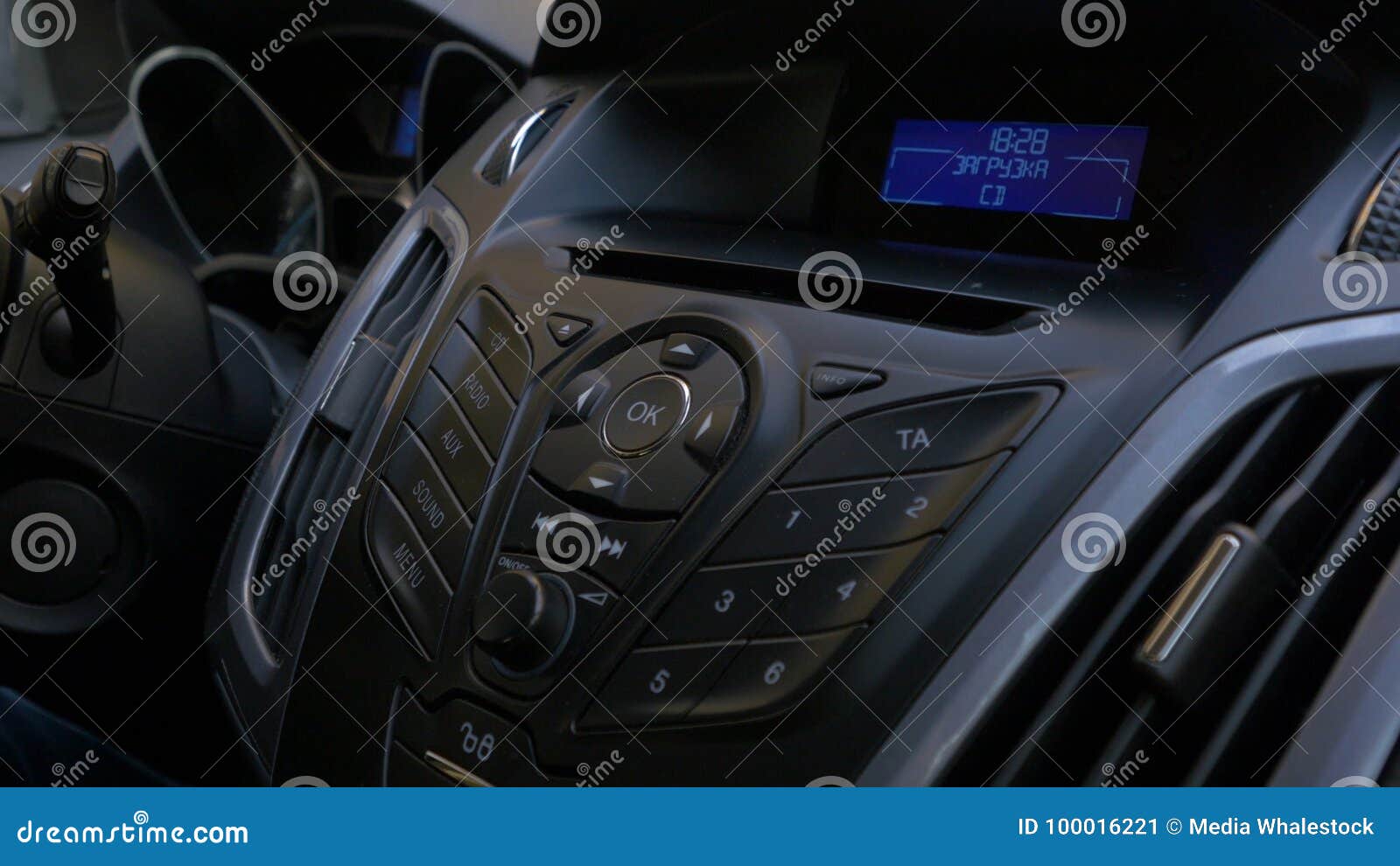Man`s Hand Puts the Disk into the Car Player. Button Control for ...