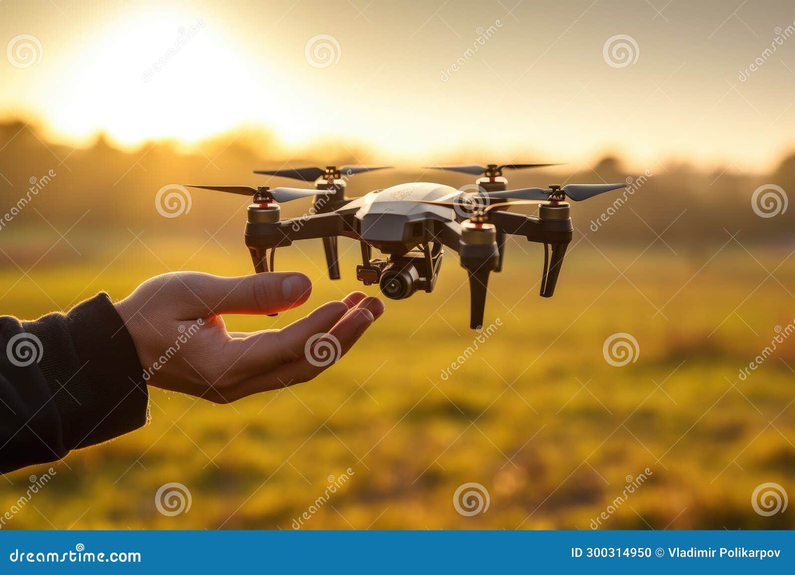 A Man& X27;s Hand with a Quadcopter Taking Off Stock Illustration ...