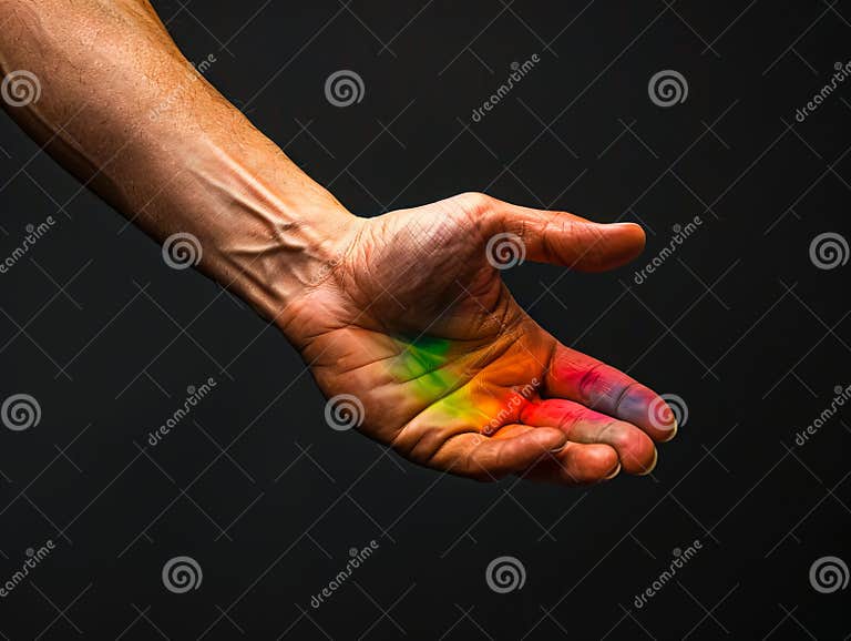 A Man& X27;s Hand with Rainbow Colored Paint on it Stock Illustration ...