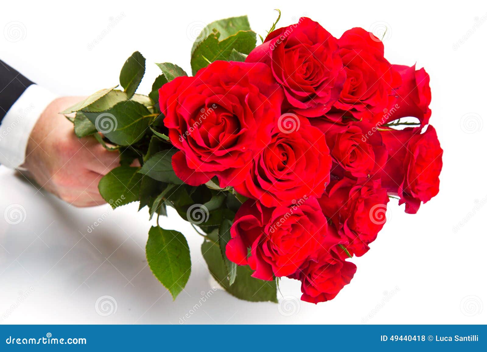 Man S Hand with Red Roses Bouquet Stock Photo - Image of hand, leaf ...