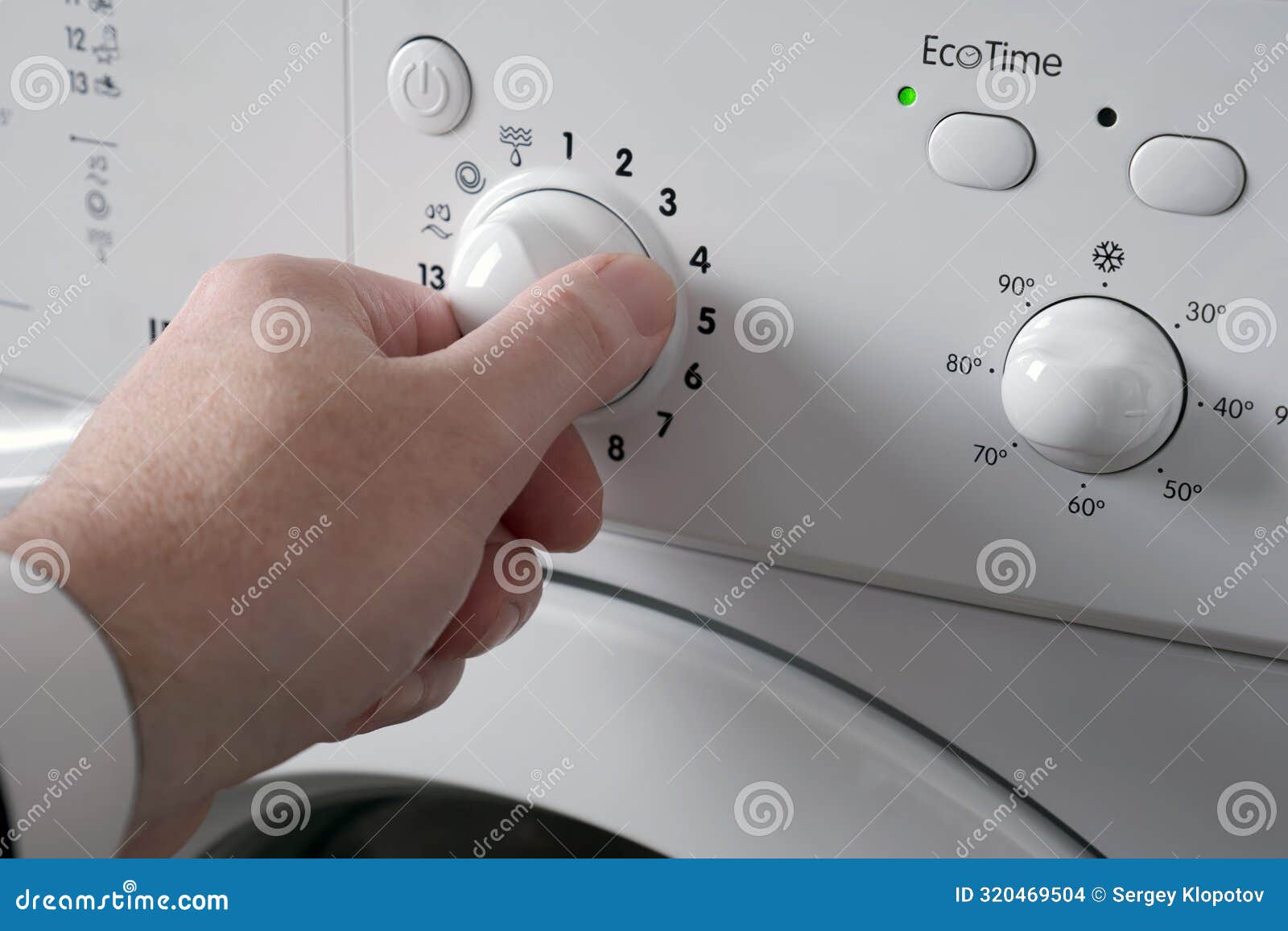 A Man S Hand Sets the Automatic Washing Program Switch on the Washing ...