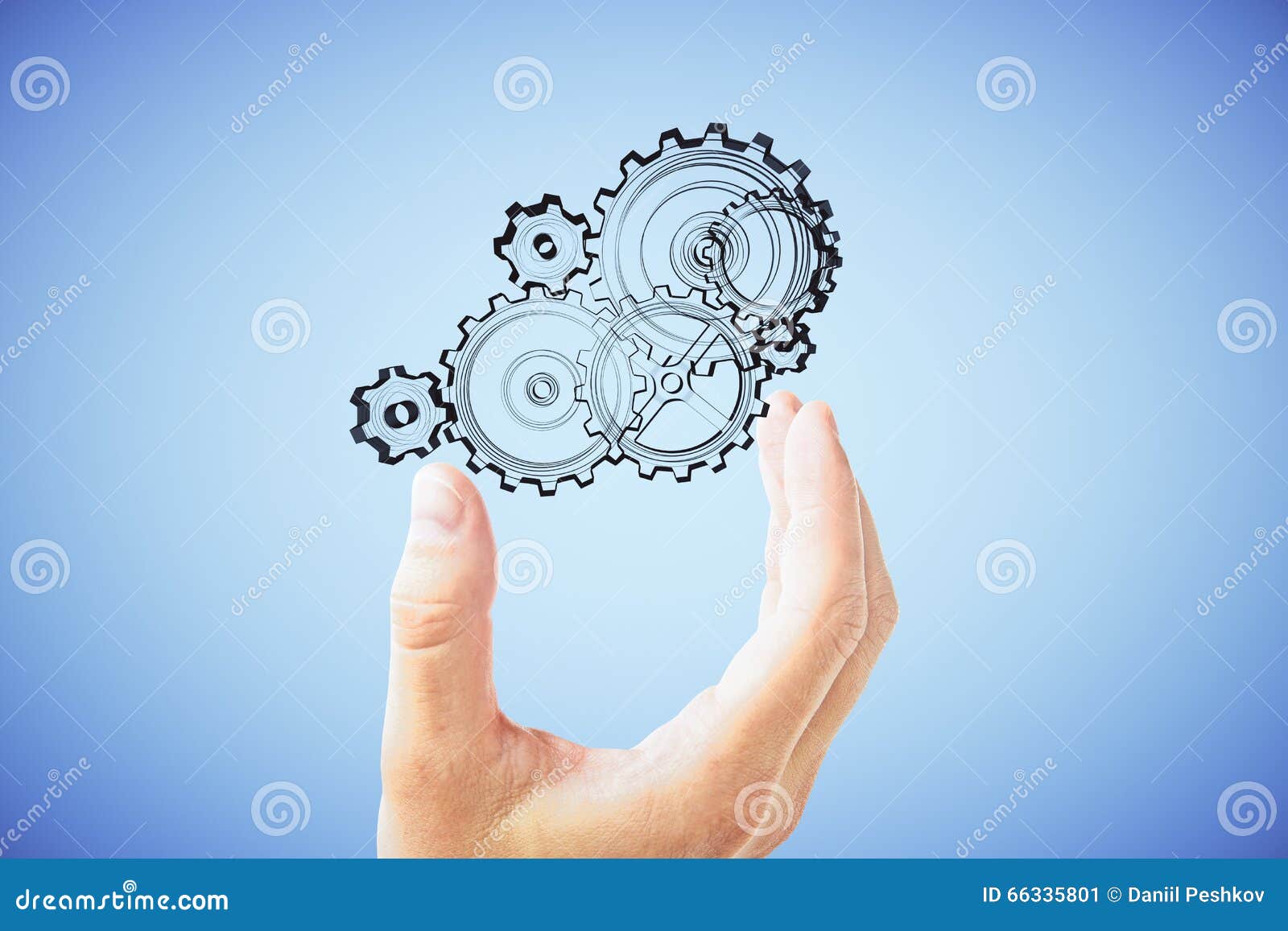 Man S Hand Shows the Mechanism of Gears Stock Image - Image of ...