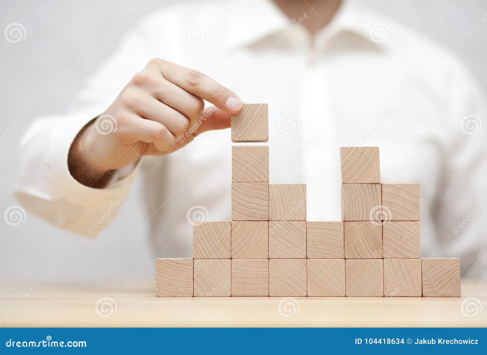 Man`s Hand Stacking Wooden Blocks Stock Photo - Image of chart, piece ...