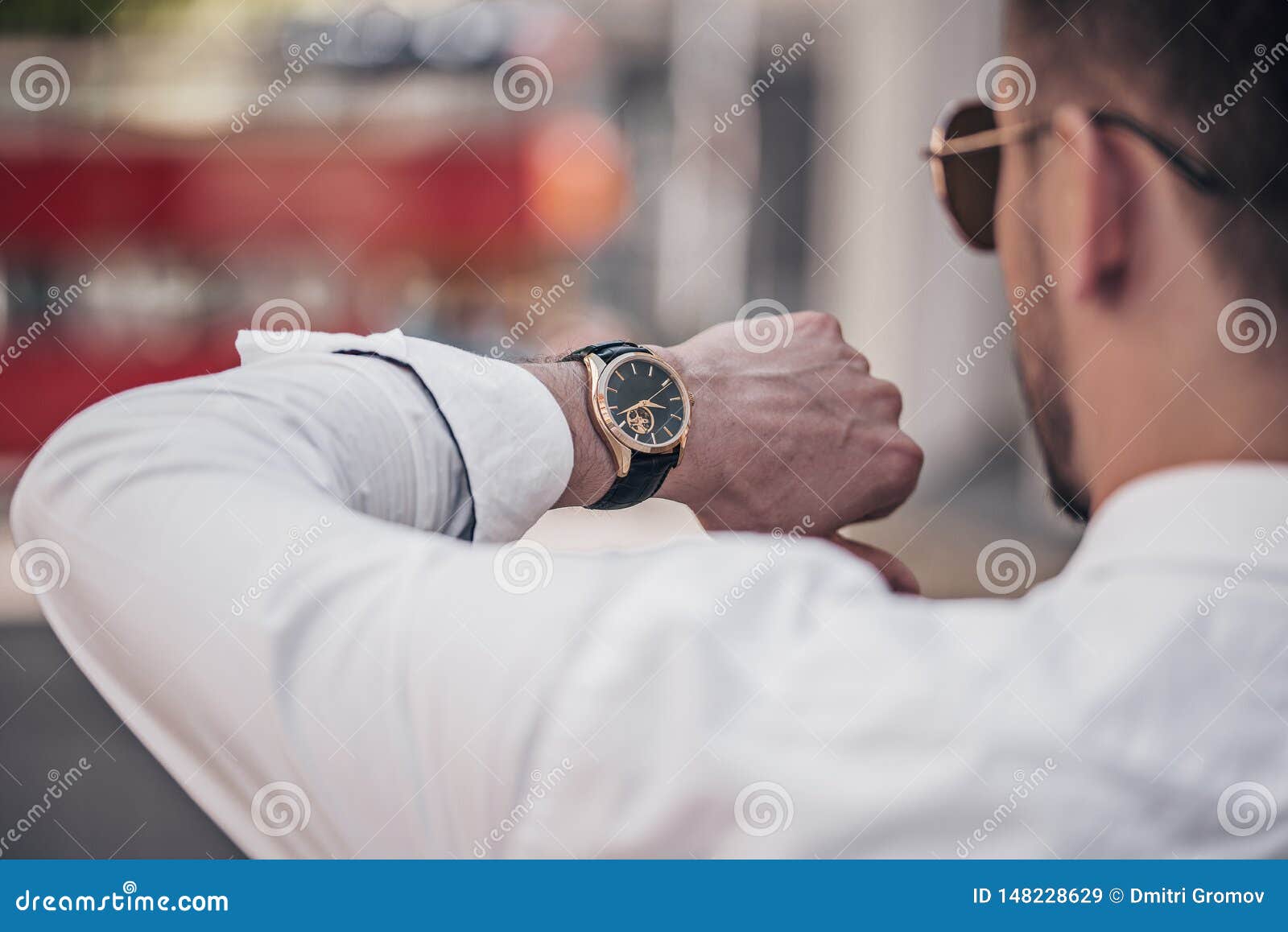 Man`s Hand with a Stylish Watch Outdoor Stock Image - Image of golden ...
