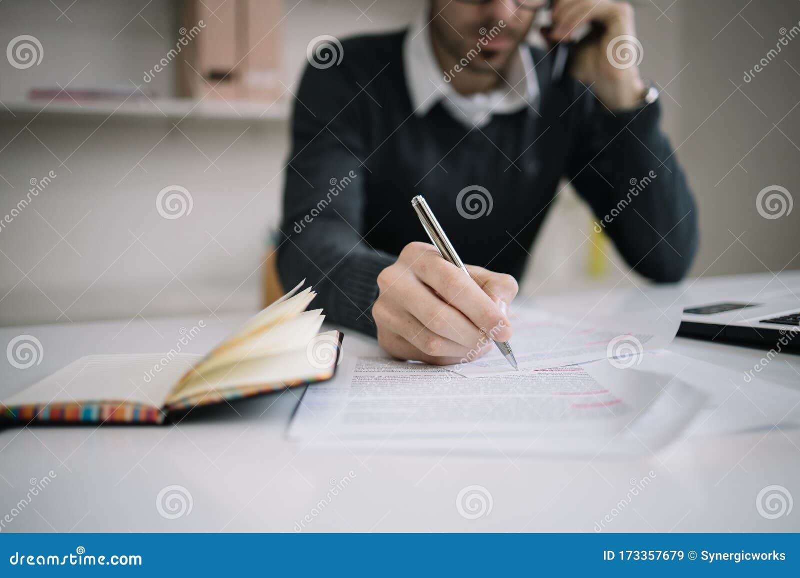 Man`s Hand Taking Notes in Business Documents Stock Image - Image of ...