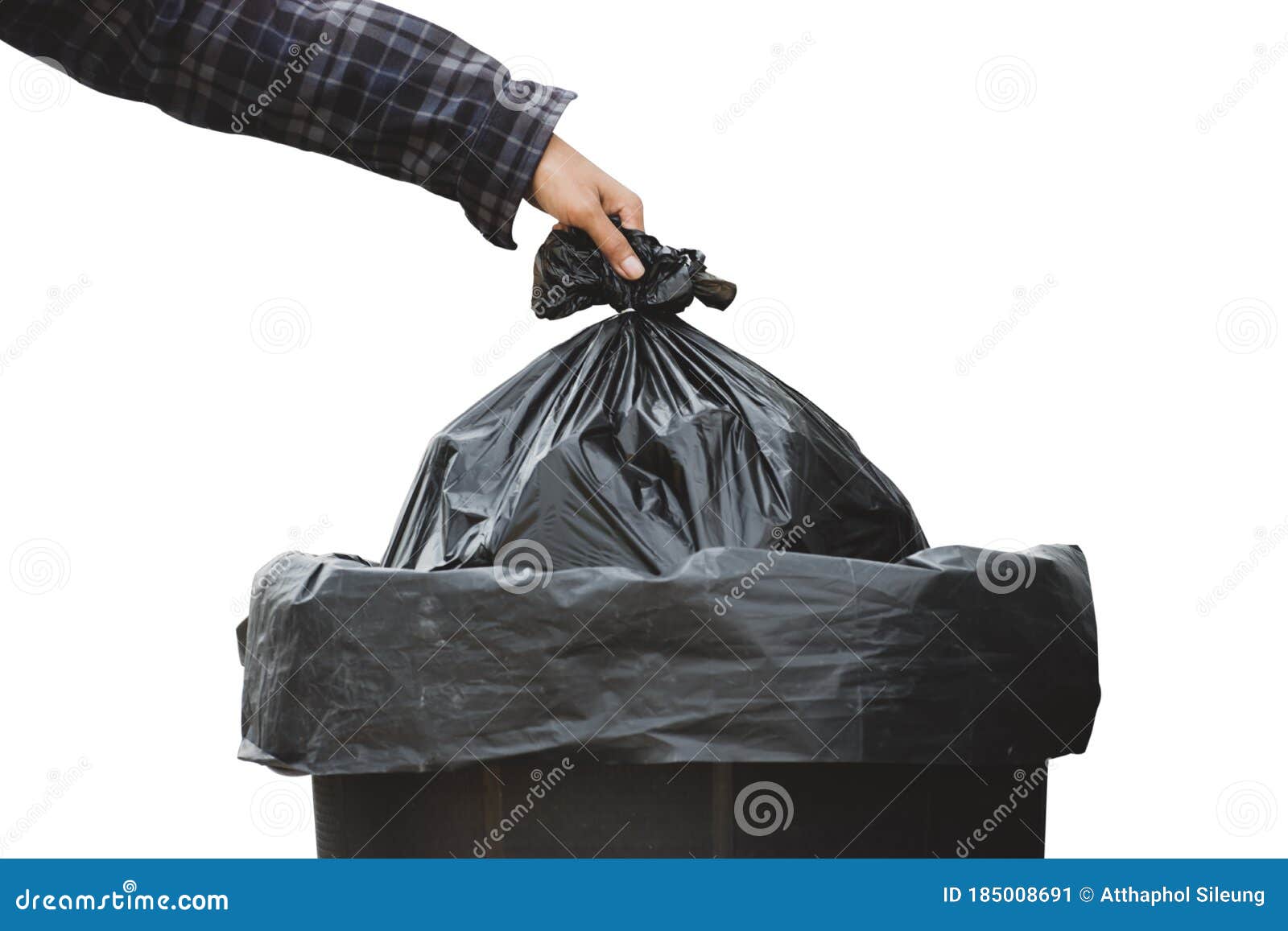 The Man& X27;s Hand is Throwing the Trash into the Plastic Bin. Stock ...