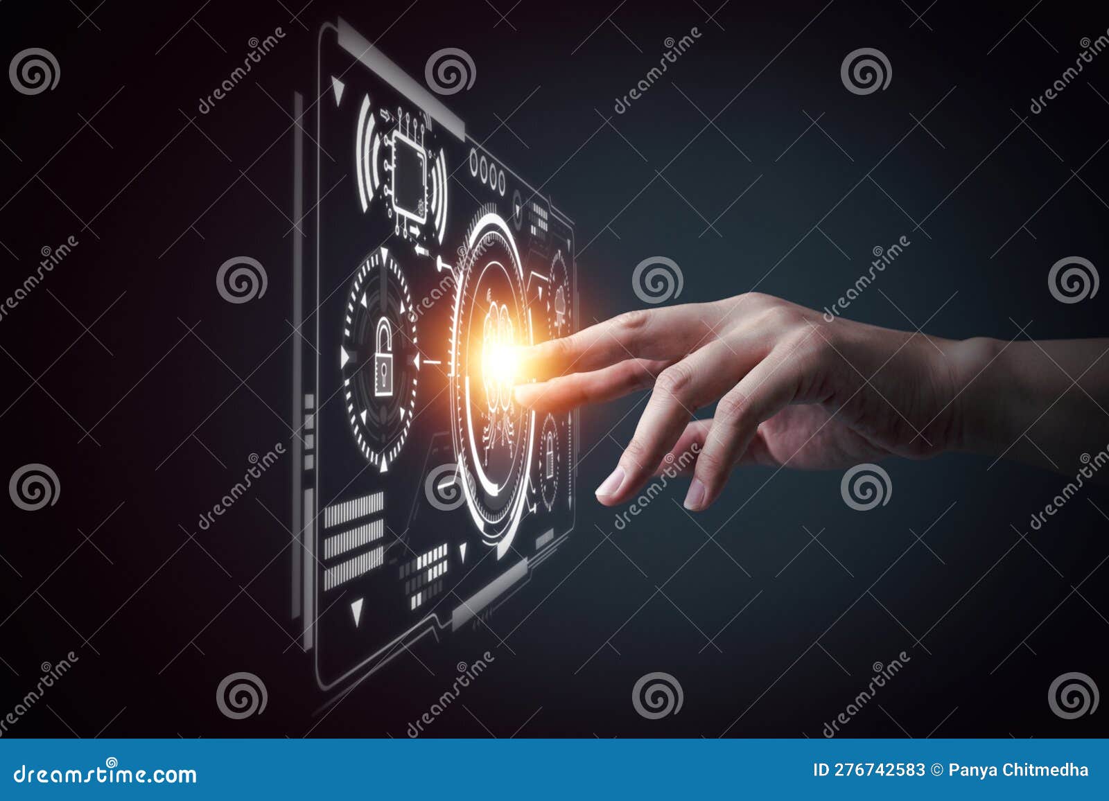 Man S Hand Touch Virtual Screen, Connect with AI Brain, Control Various ...
