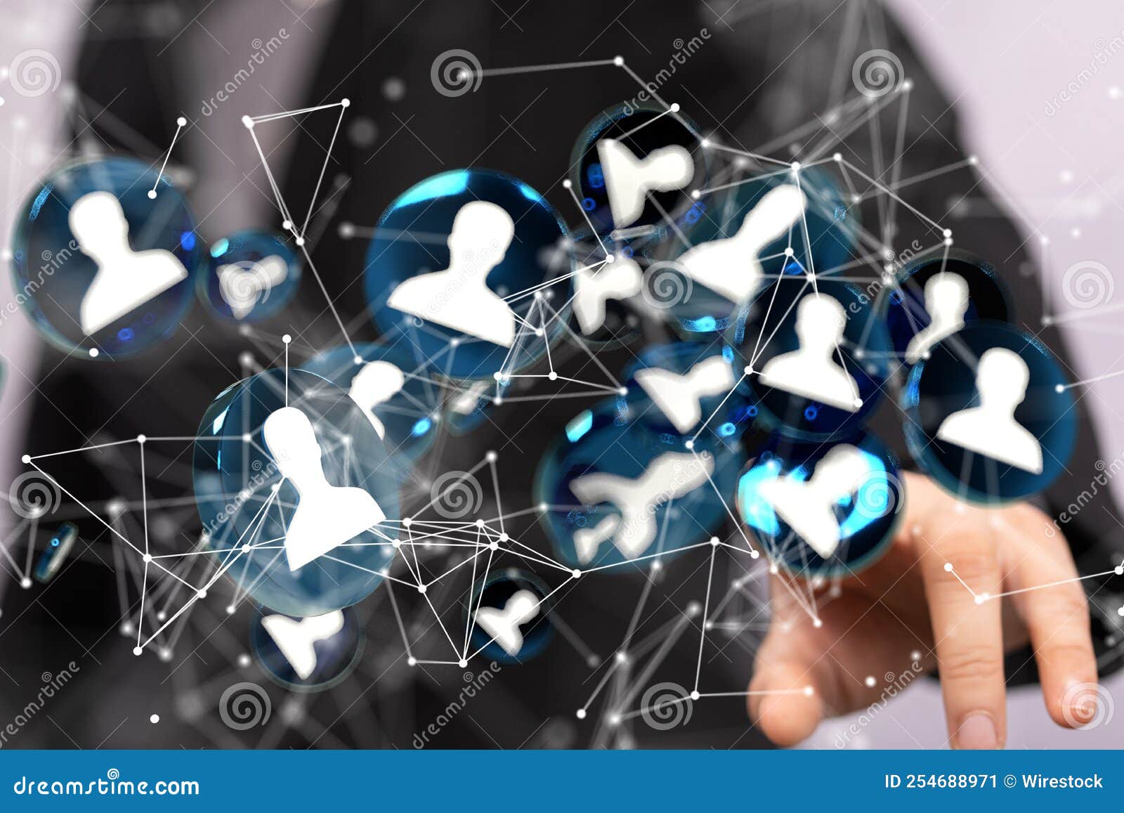 Man S Hand Touching Hovering Profile Icons. Stock Image - Image of ...