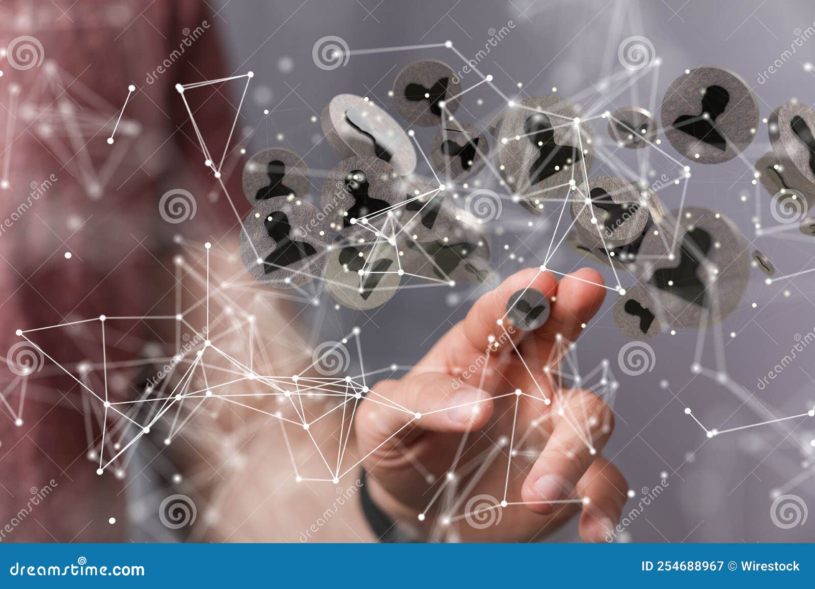 Man S Hand Touching Hovering Profile Icons. Stock Image - Image of ...