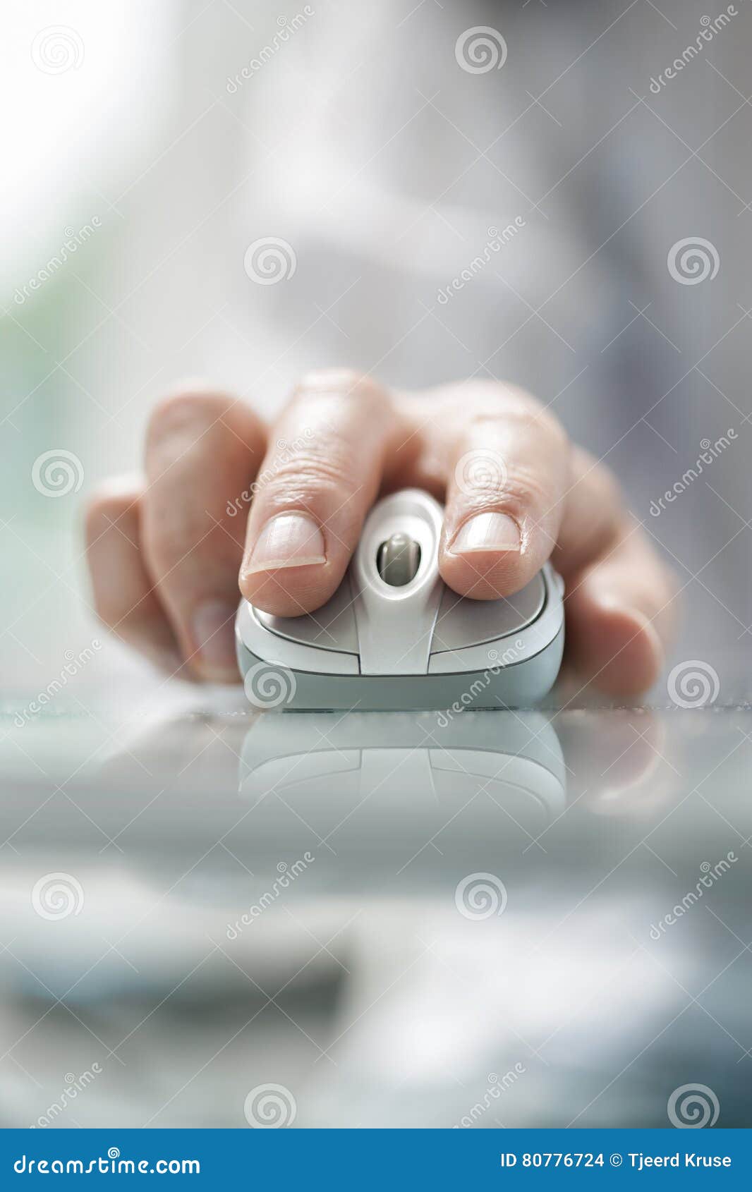 Man`s Hand Using Cordless Mouse on Glass Table. Stock Photo - Image of ...