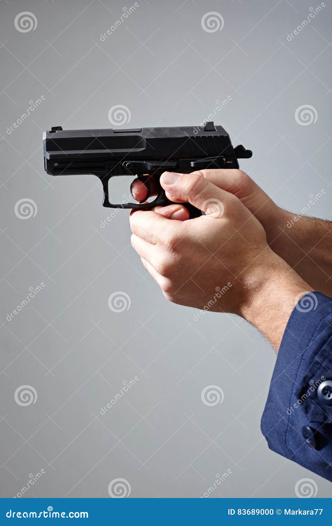 Man`s Hands Aiming with Gun. Stock Photo - Image of weapon, detective ...