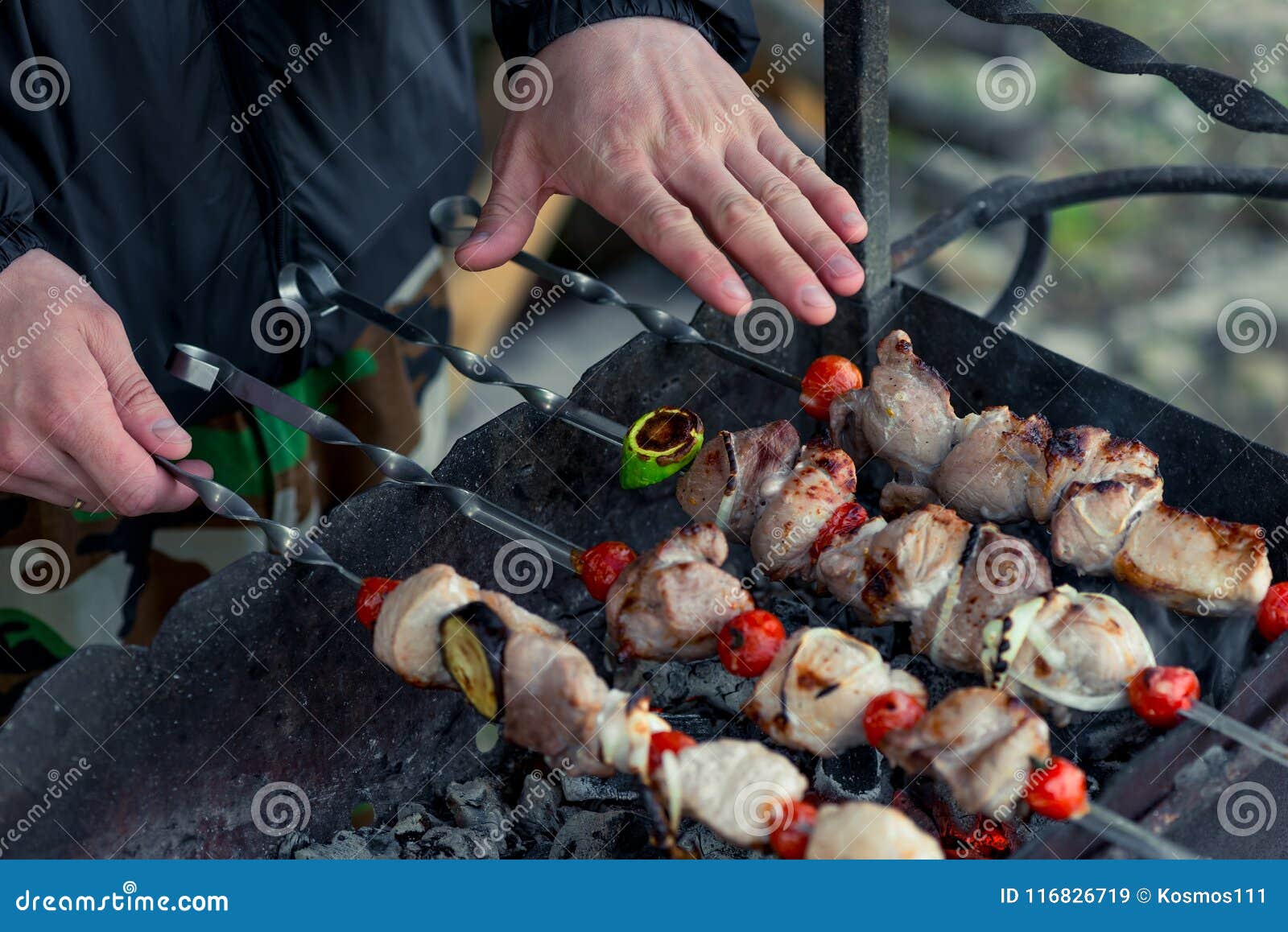 Man`s Hands with a Barbecue on Grill Stock Image - Image of meal ...