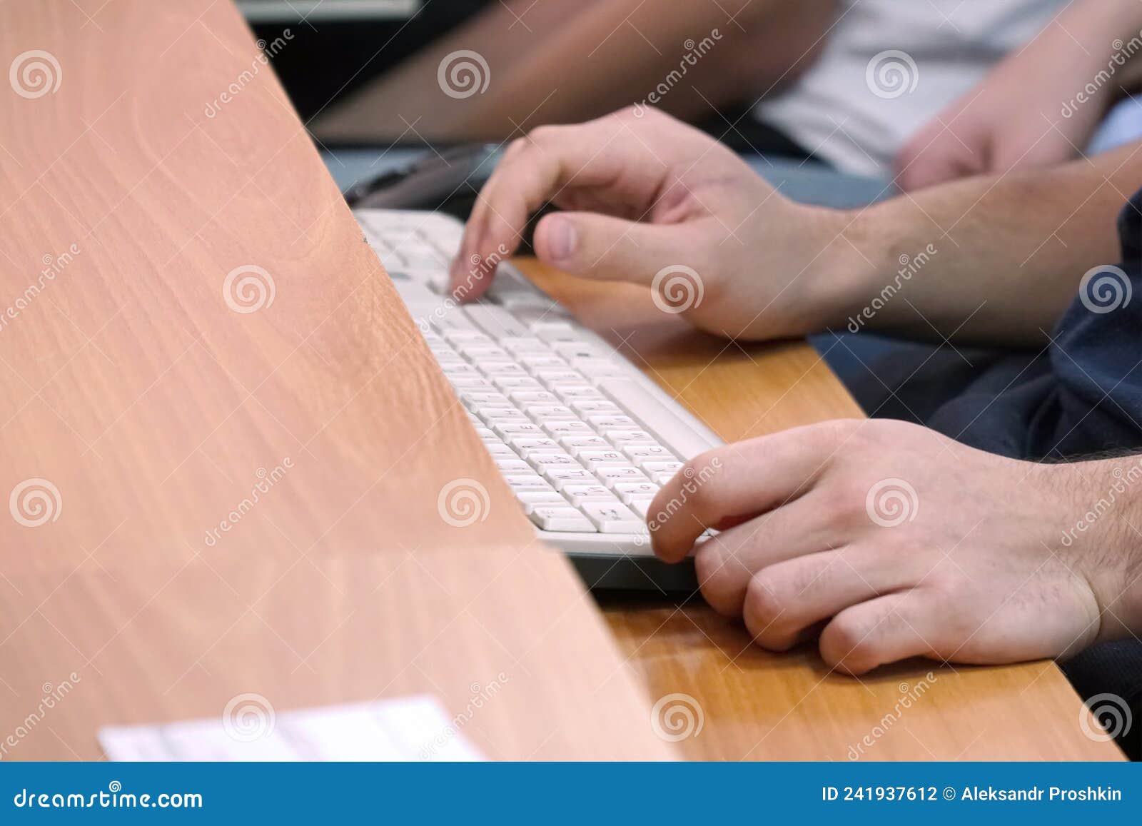 Man& X27;s Hands Behind Computer Keyboard Stock Photo - Image of ...