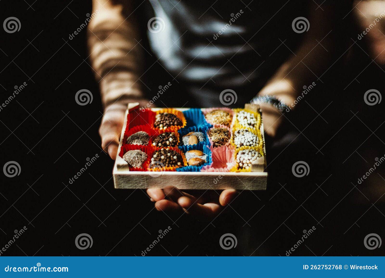 Man S Hands Holding a Set of Assorted Chocolates in a Box Stock Photo ...