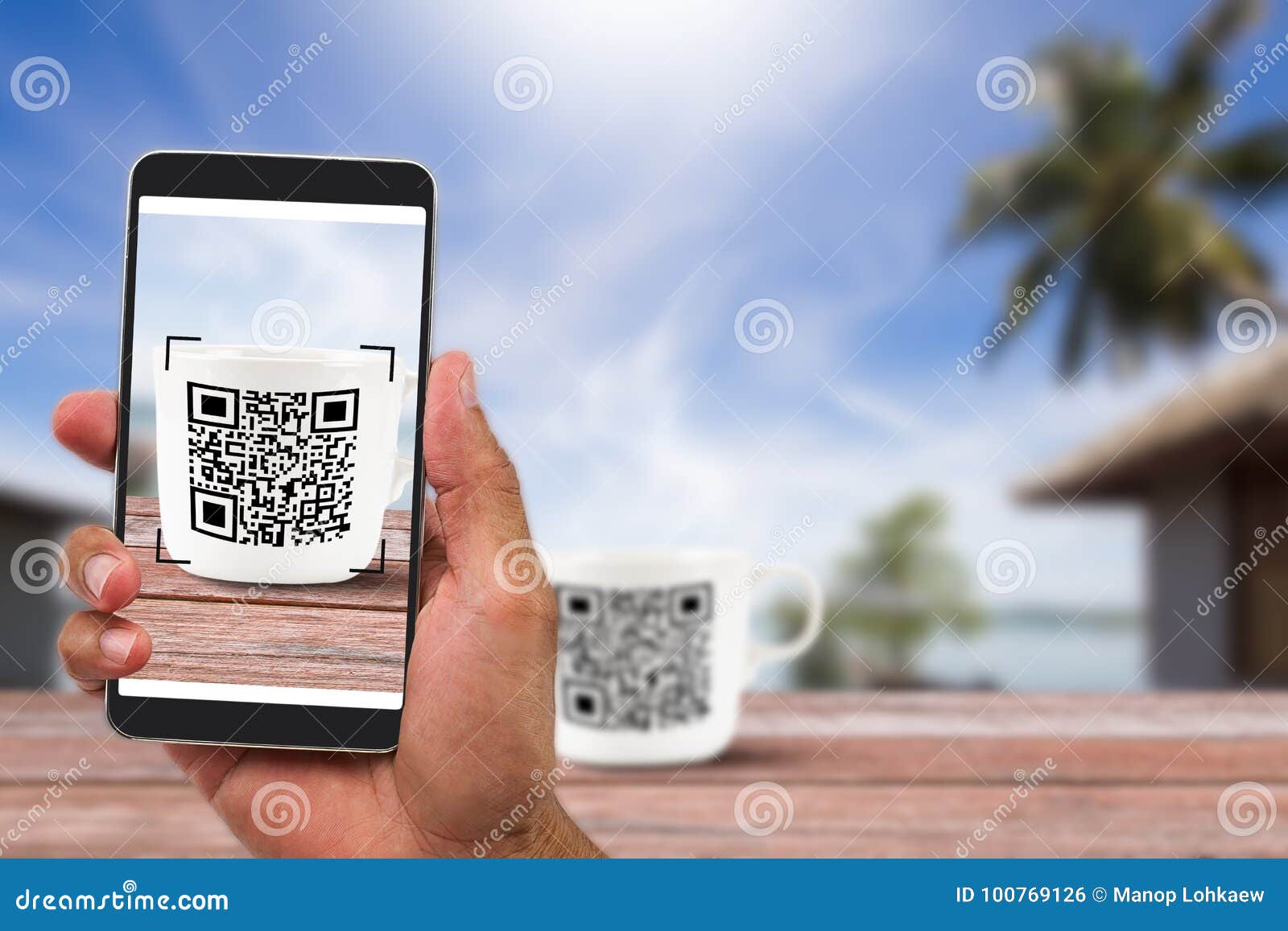 Smartphone Scanning The Recipients QR Code. Mobile Banking. Customers ...