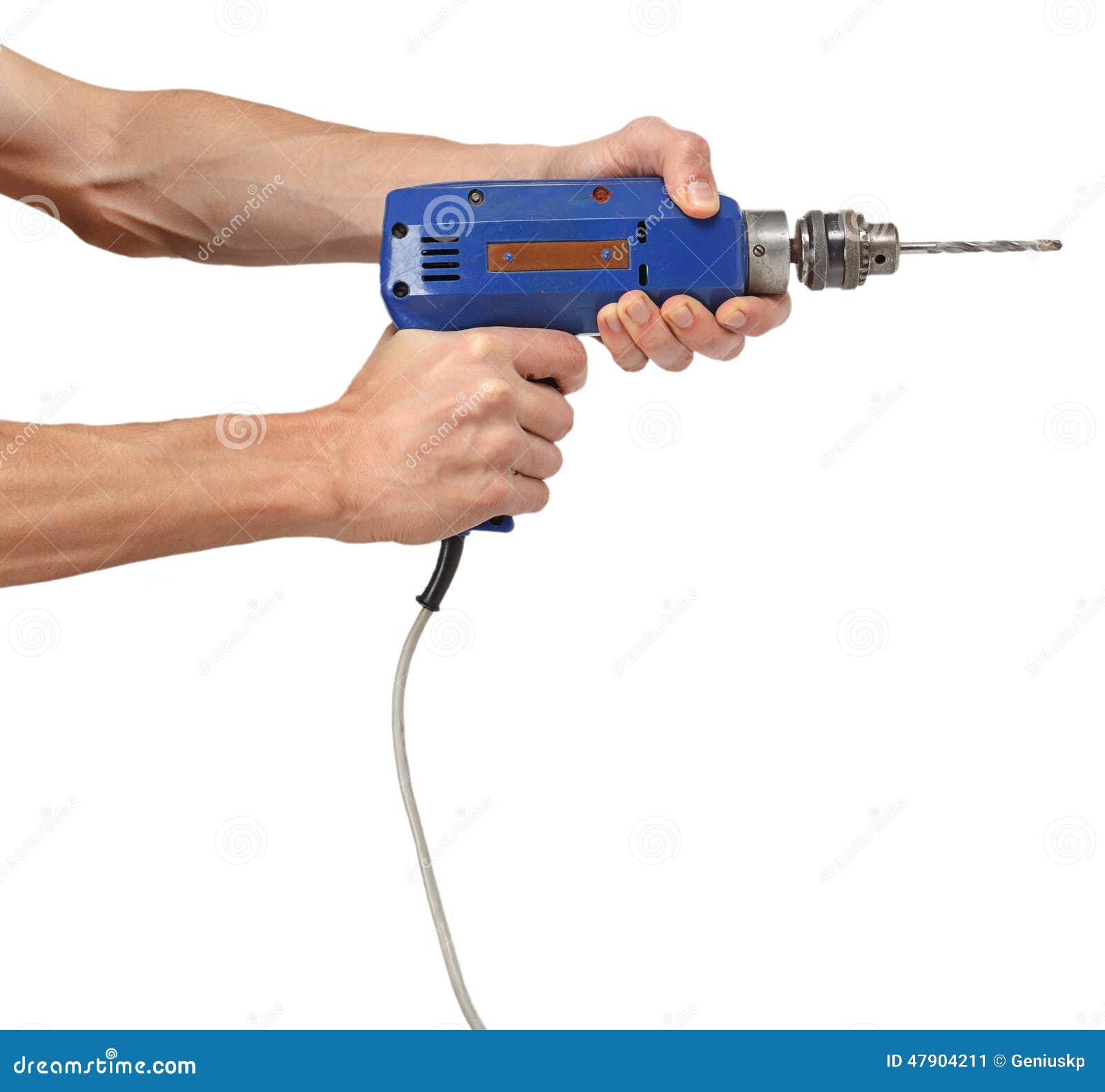 Man S Hands Holds a Blue Drill Stock Image - Image of drill, battery ...