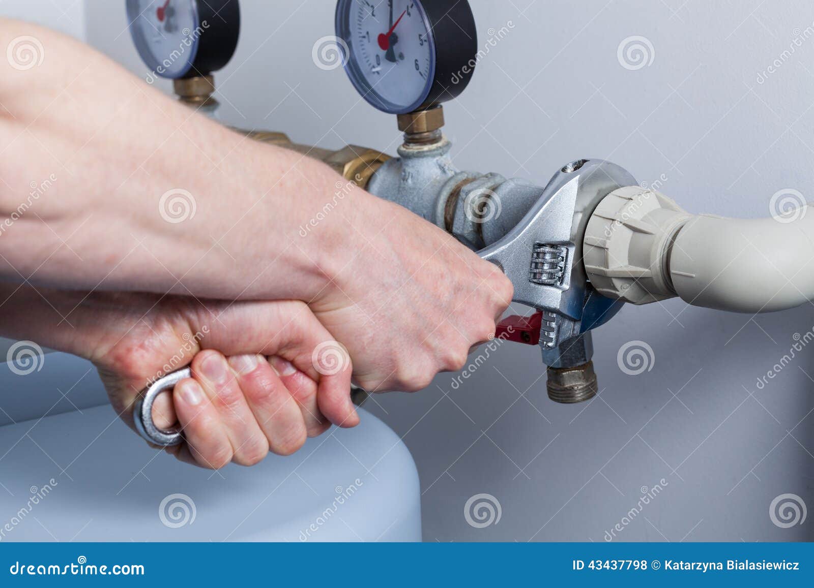 Man S Hands during Pipe Repair Stock Photo - Image of pressure ...