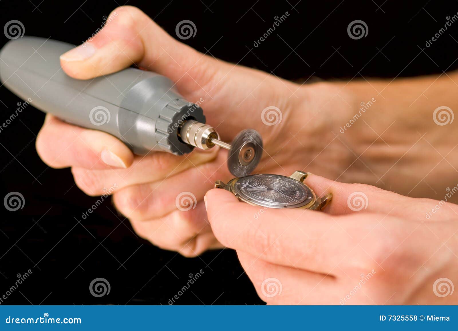 Man S Hands Polishing Old Watch with Wire Wheel Stock Photo - Image of ...