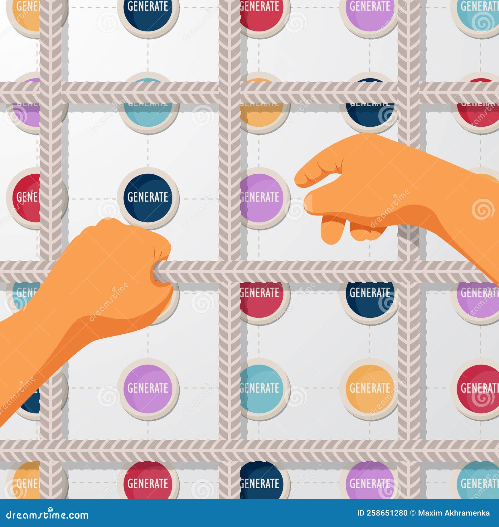 The Man`s Hands Reach for the Buttons from Behind the Bars. Concept of ...