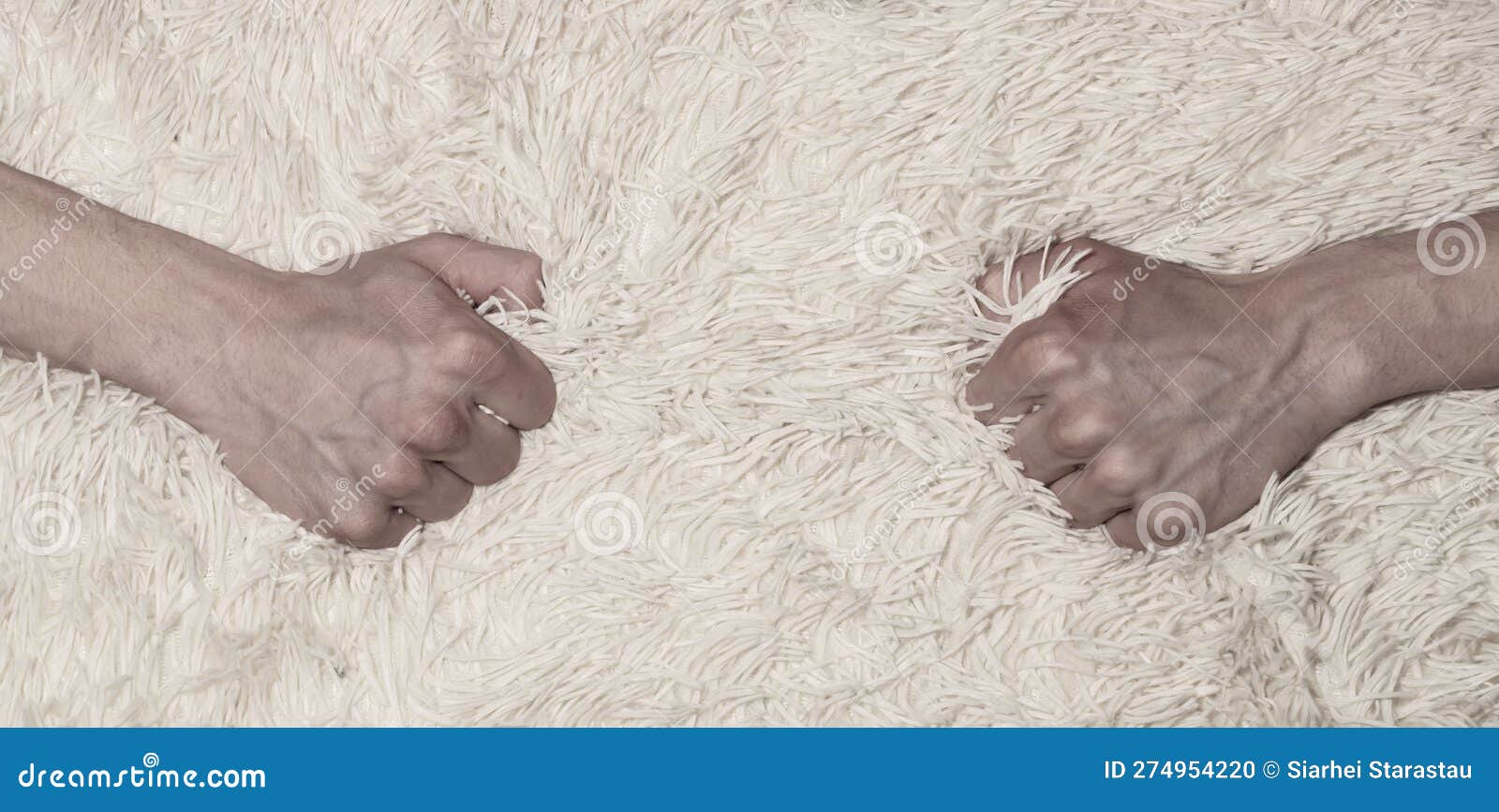 The Man S Hands Squeeze the Fleecy Fabric Stock Photo - Image of coarse ...