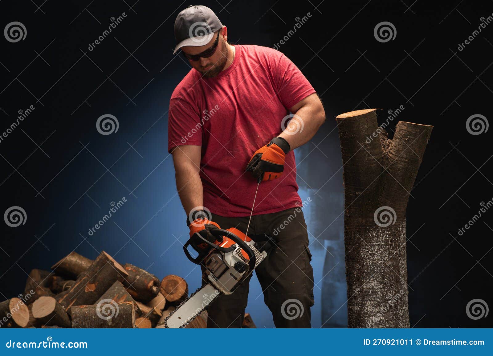 A Man`s Hands Start a Chainsaw Stock Image - Image of equipment, tree ...