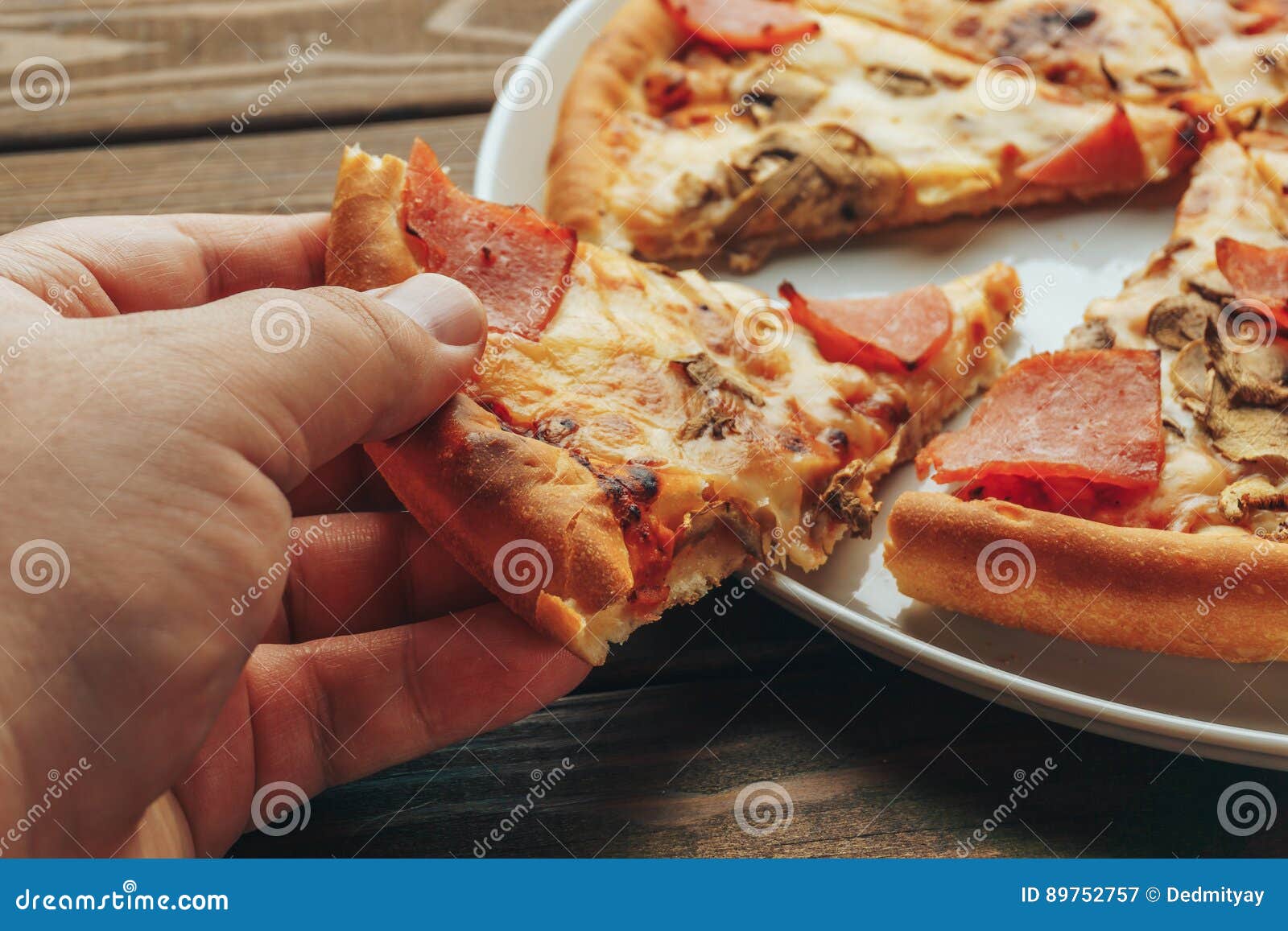 Man`s Hands Take Slice of Pizza Stock Image - Image of traditional ...