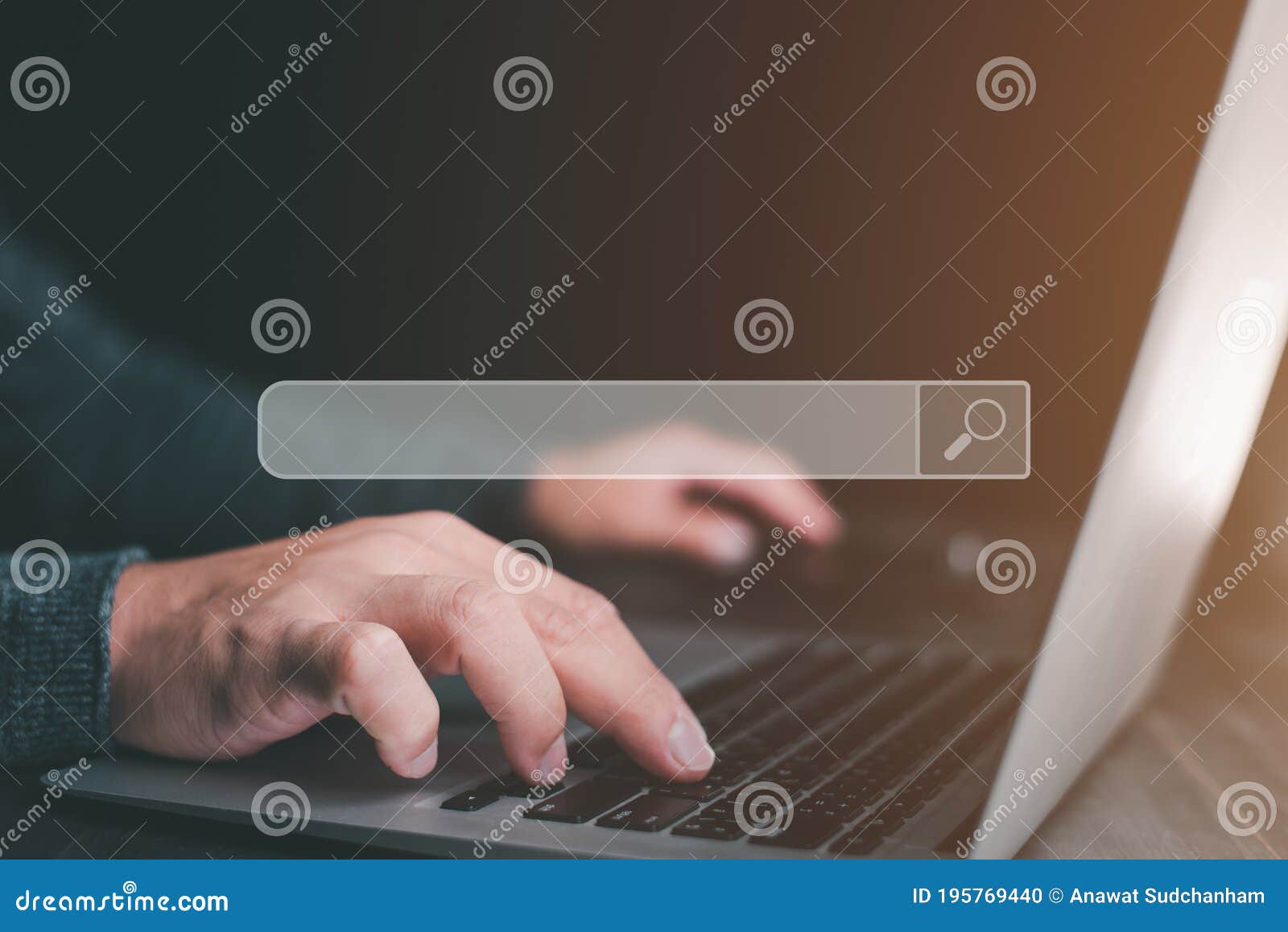 Man`s Hands are Using a Computer Notebook To Searching for Information Stock Photo - Image of ...