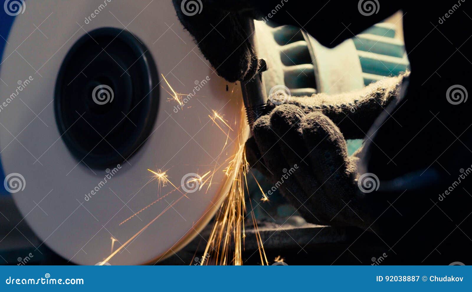 Man`s Hands Working with a Circular Grindstone Stock Image - Image of ...