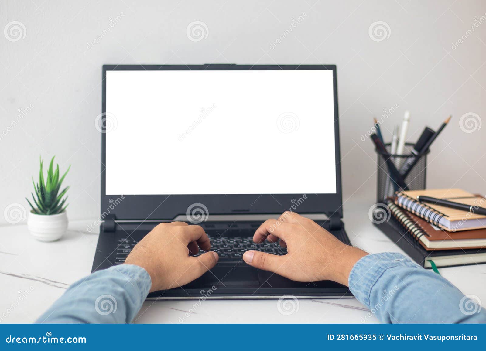 Man S Hands Working on Laptop at Home Desk Stock Image - Image of ...