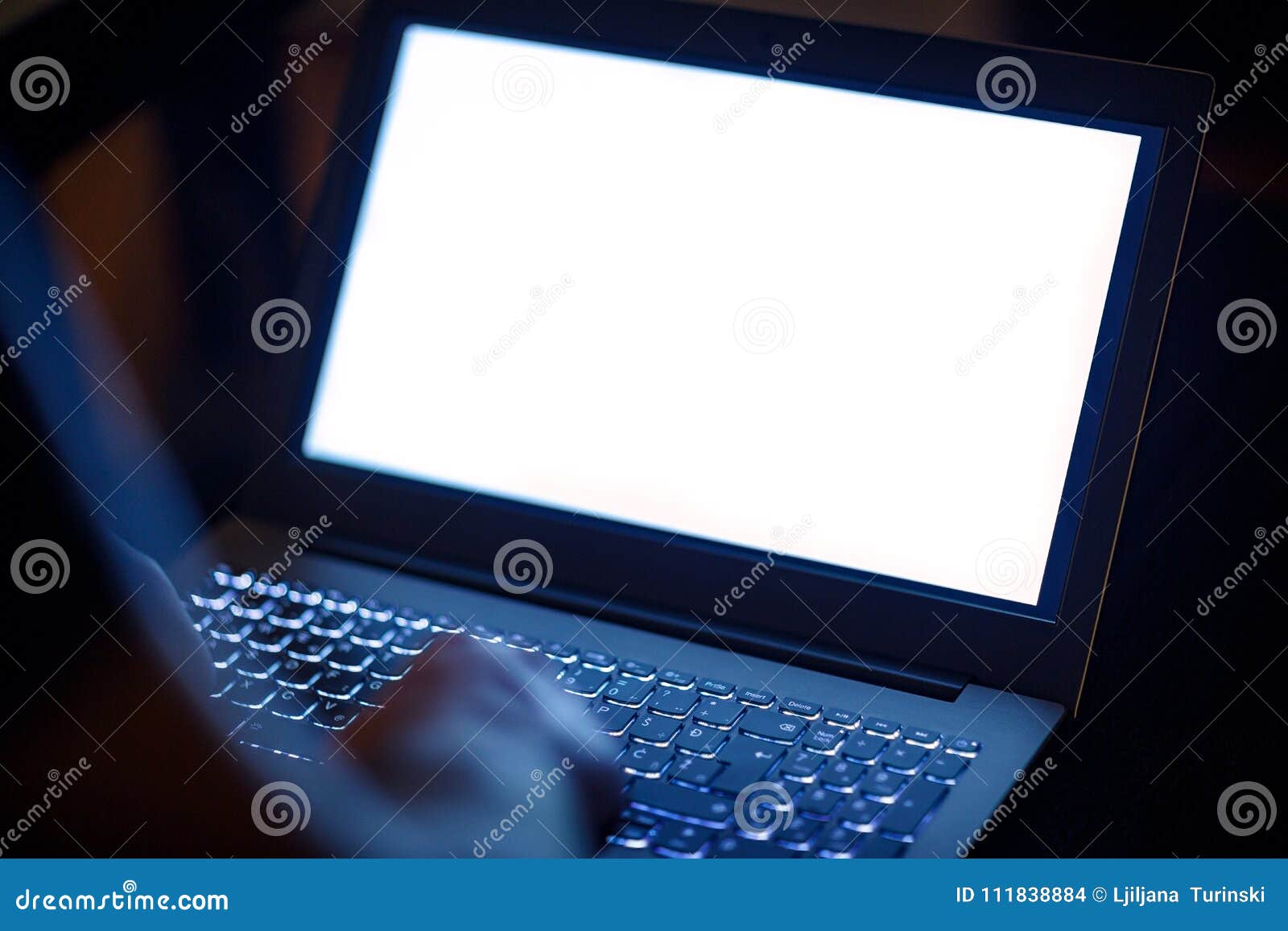 Man`s Hands Working on the Laptop at Night Stock Photo - Image of ...