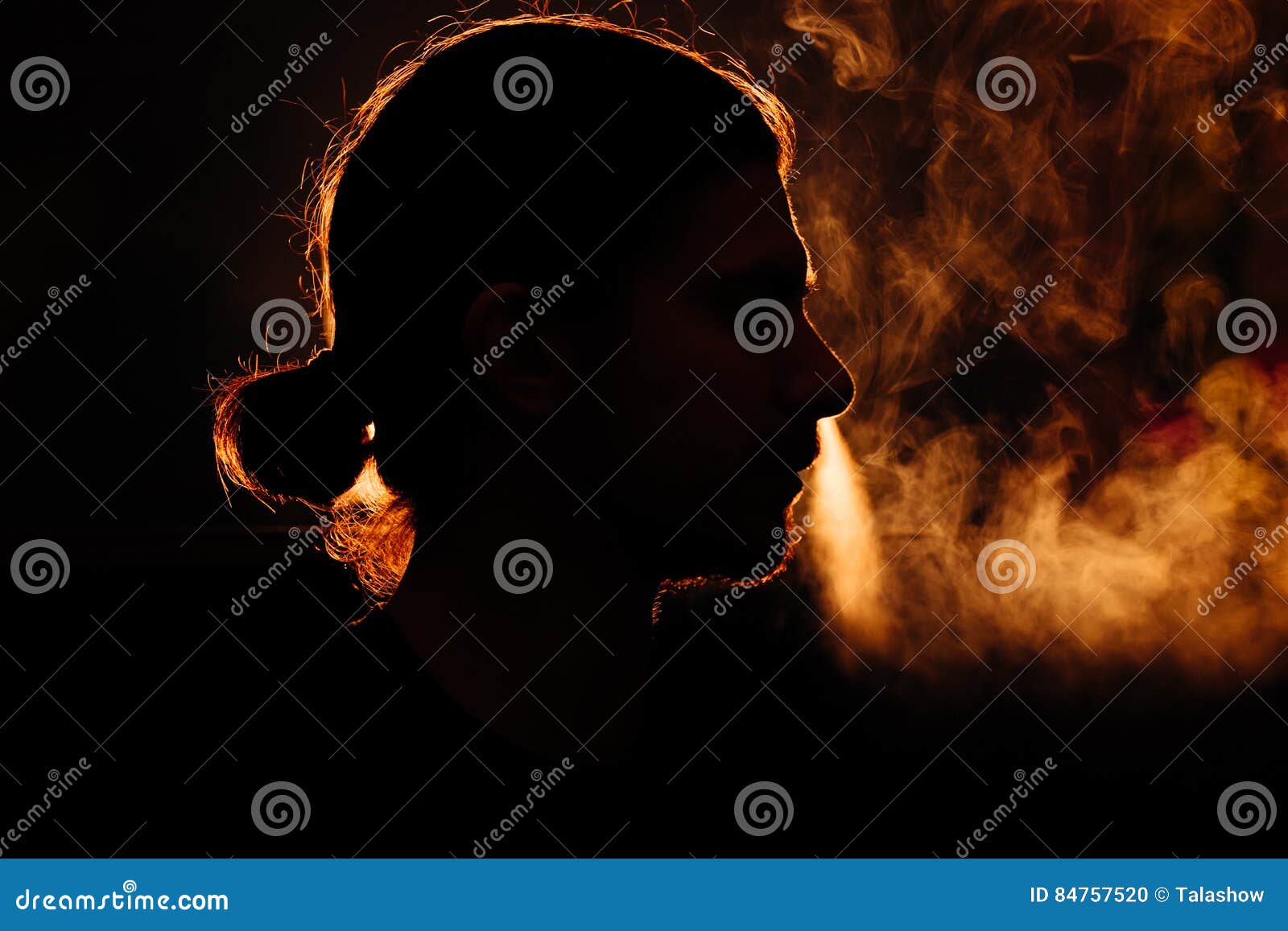 Man`s head in the smoke stock photo. Image of face, dark - 84757520