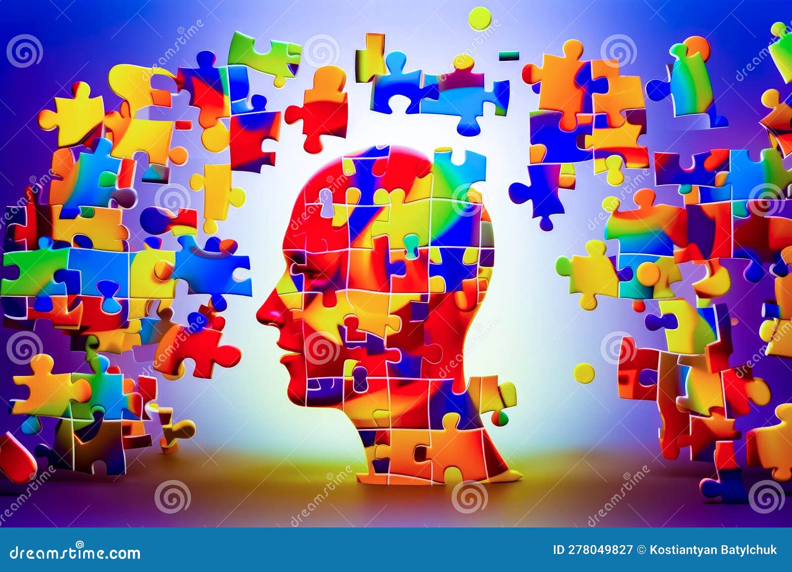 Man S Head is Surrounded by Puzzles of Different Colors and Sizes ...