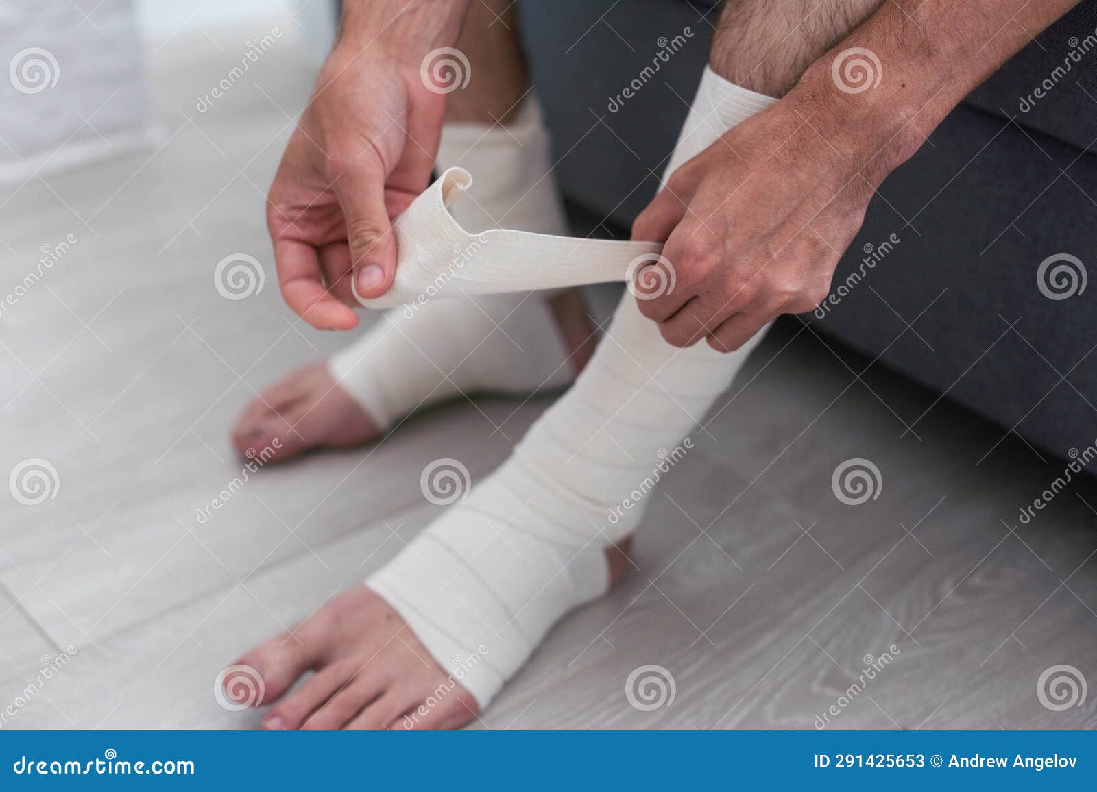 The Man& X27;s Leg is Wrapped in an Elastic Bandage Stock Image - Image ...