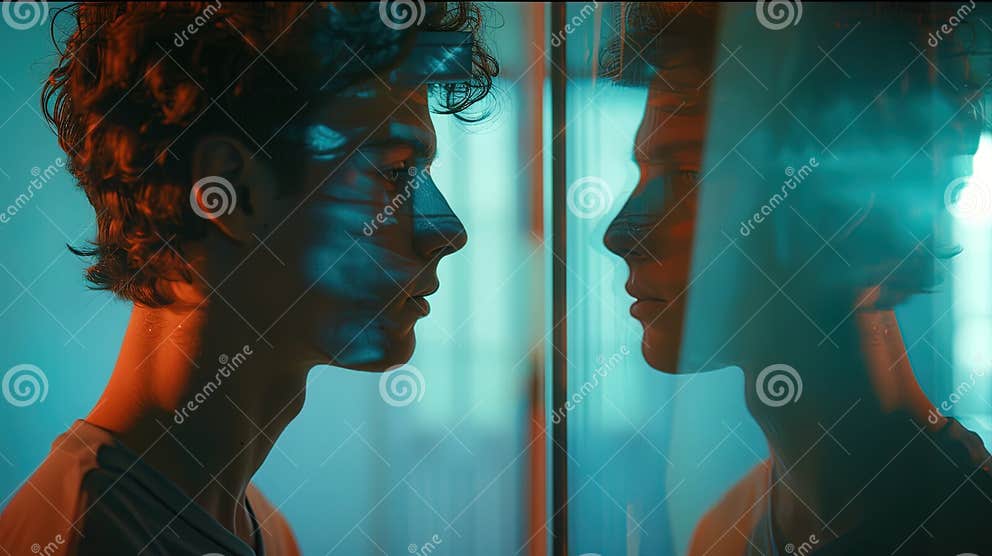 A Man S Reflection in a Mirror Stock Illustration - Illustration of ...