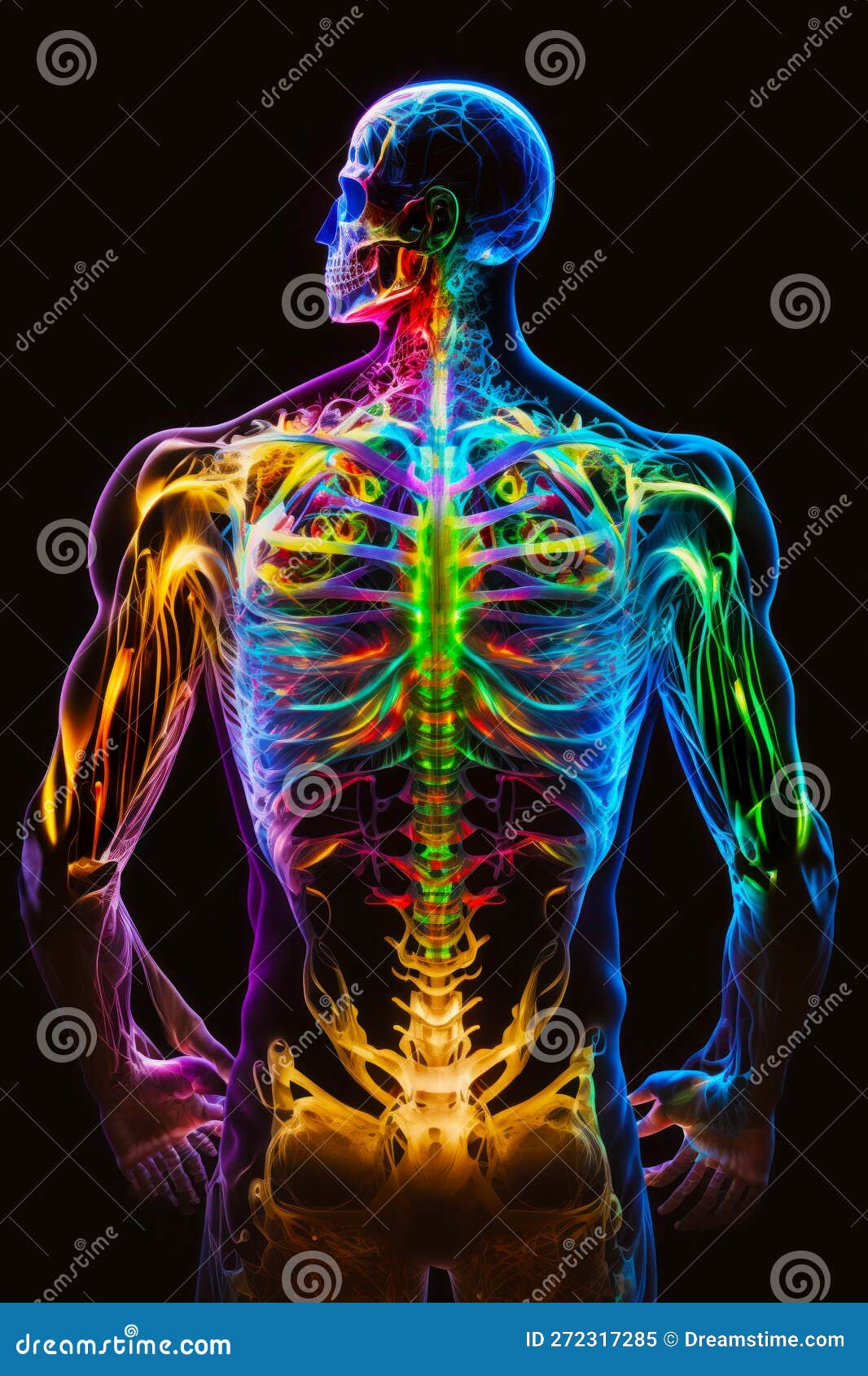 Man S Skeleton is Highlighted in Colorful Light - Up Image of the Human ...