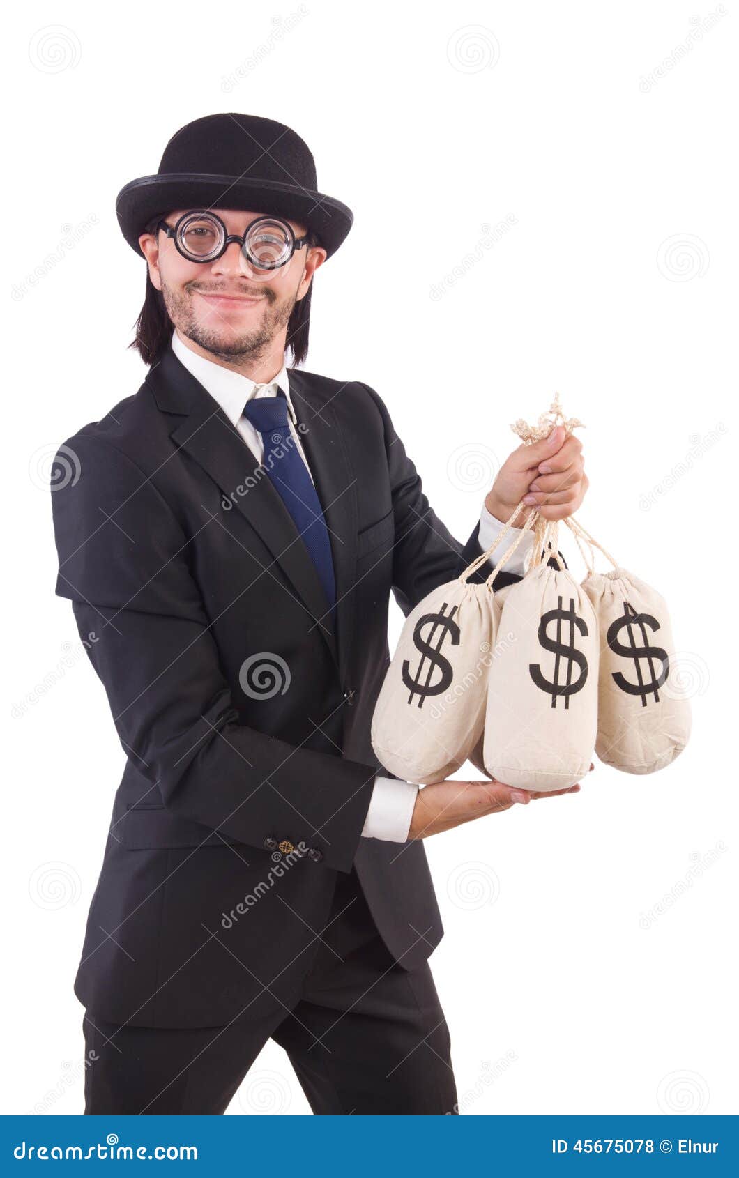 Man with Sacks of Money Isolated Stock Photo - Image of coin, business ...