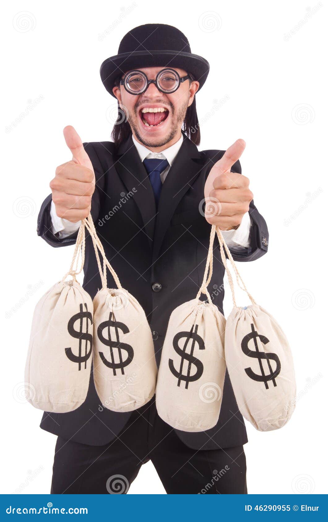 Man with Sacks of Money Isolated Stock Image - Image of money, mobster ...