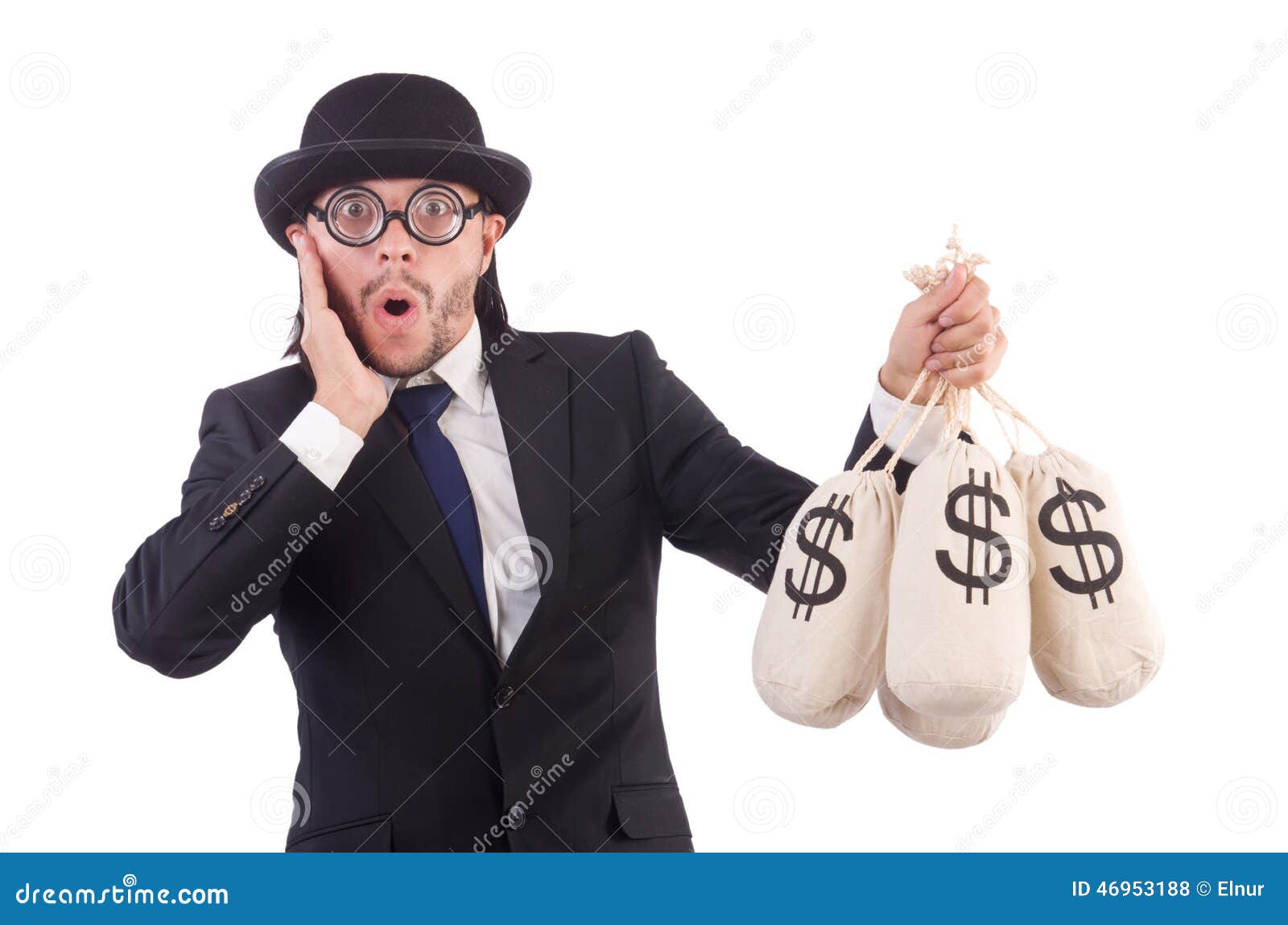 Man with Sacks of Money Isolated Stock Photo - Image of fraud, currency ...