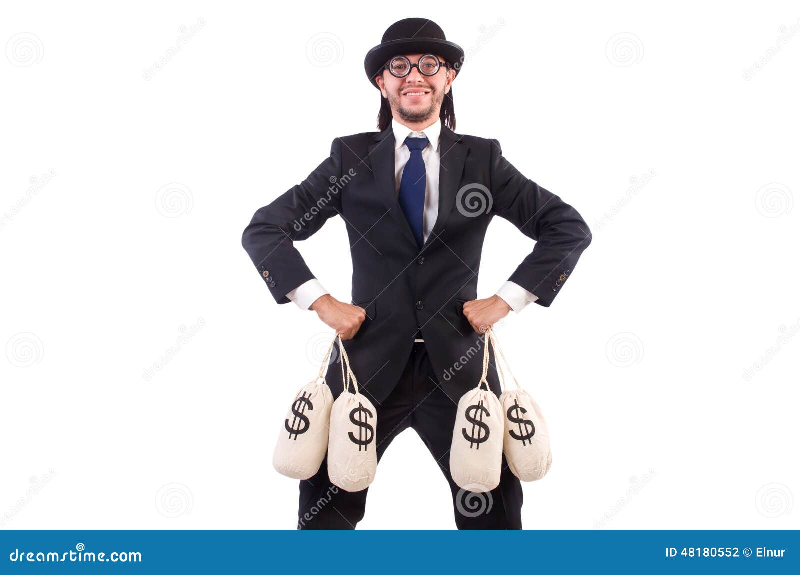 Man with Sacks of Money Isolated Stock Photo - Image of isolated ...