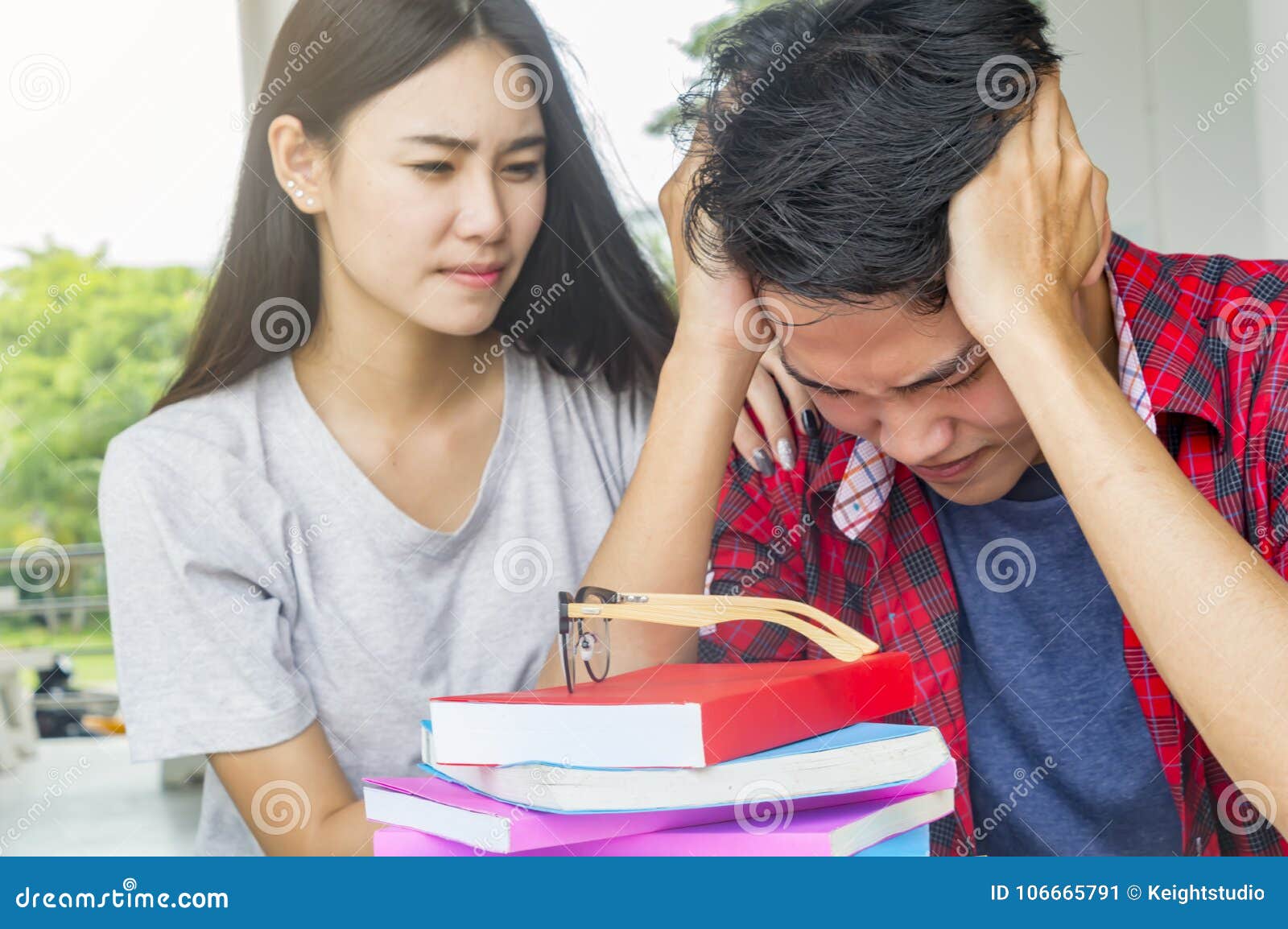 Man Sad Student Checking a Failed Exam Sitting Together at Table Stock ...