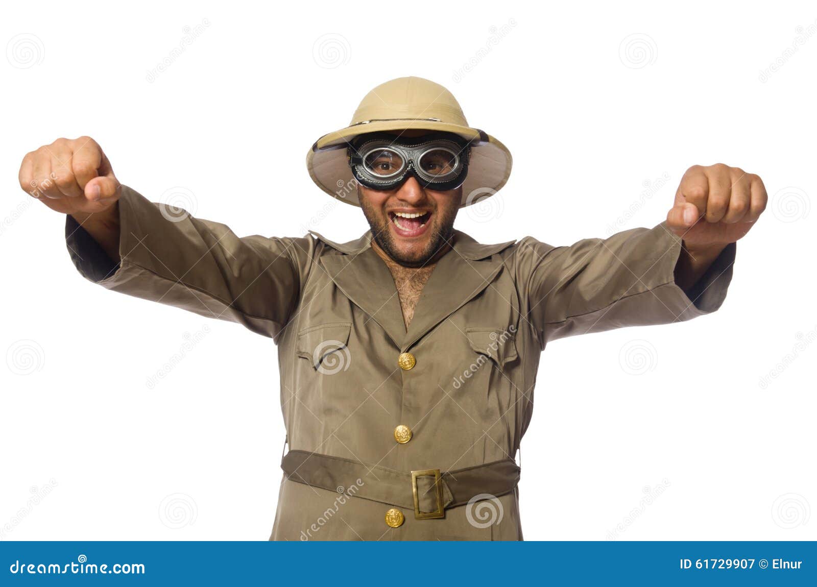 The Man in Safari Hat with Goggles on White Stock Image - Image of ...