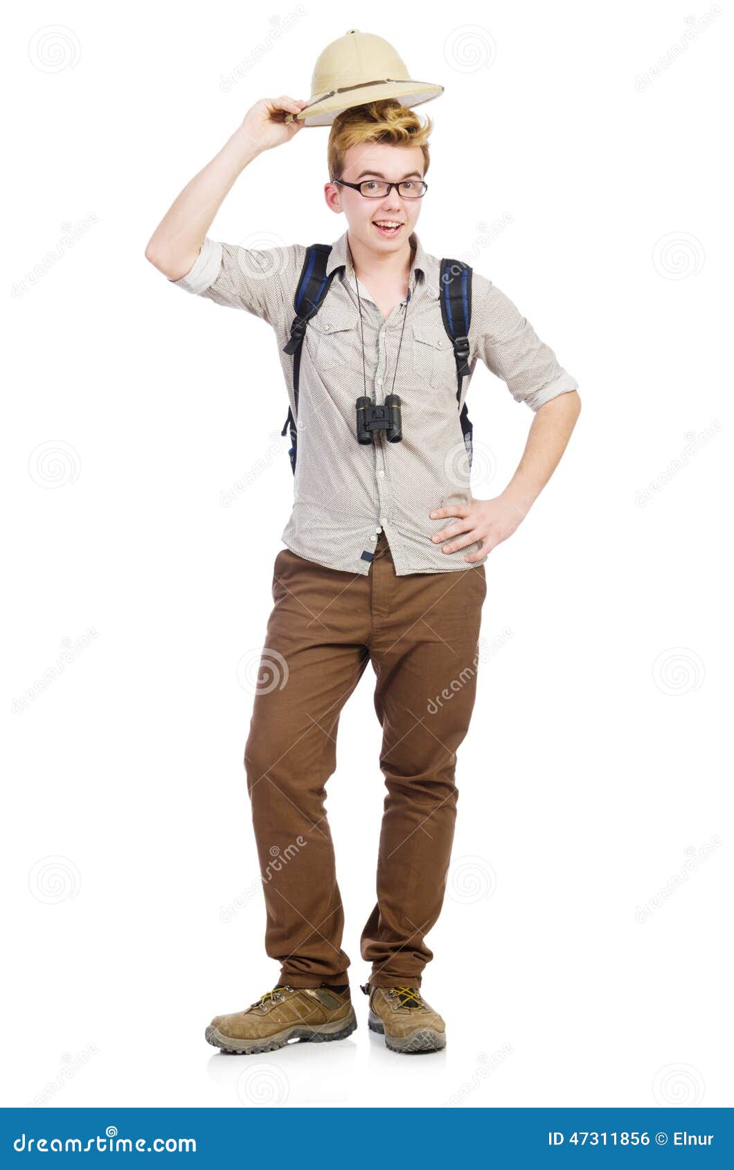 Man in safari hat stock photo. Image of binocle, leisure - 47311856
