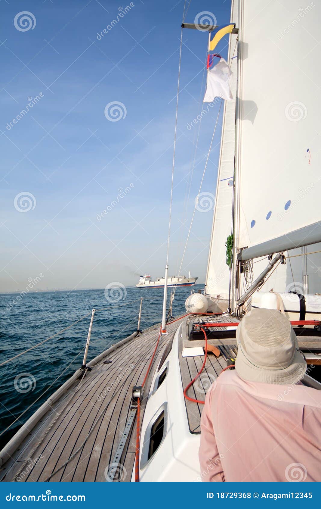 Man on Sailing Boat in the Sea Stock Photo - Image of holiday, boating ...